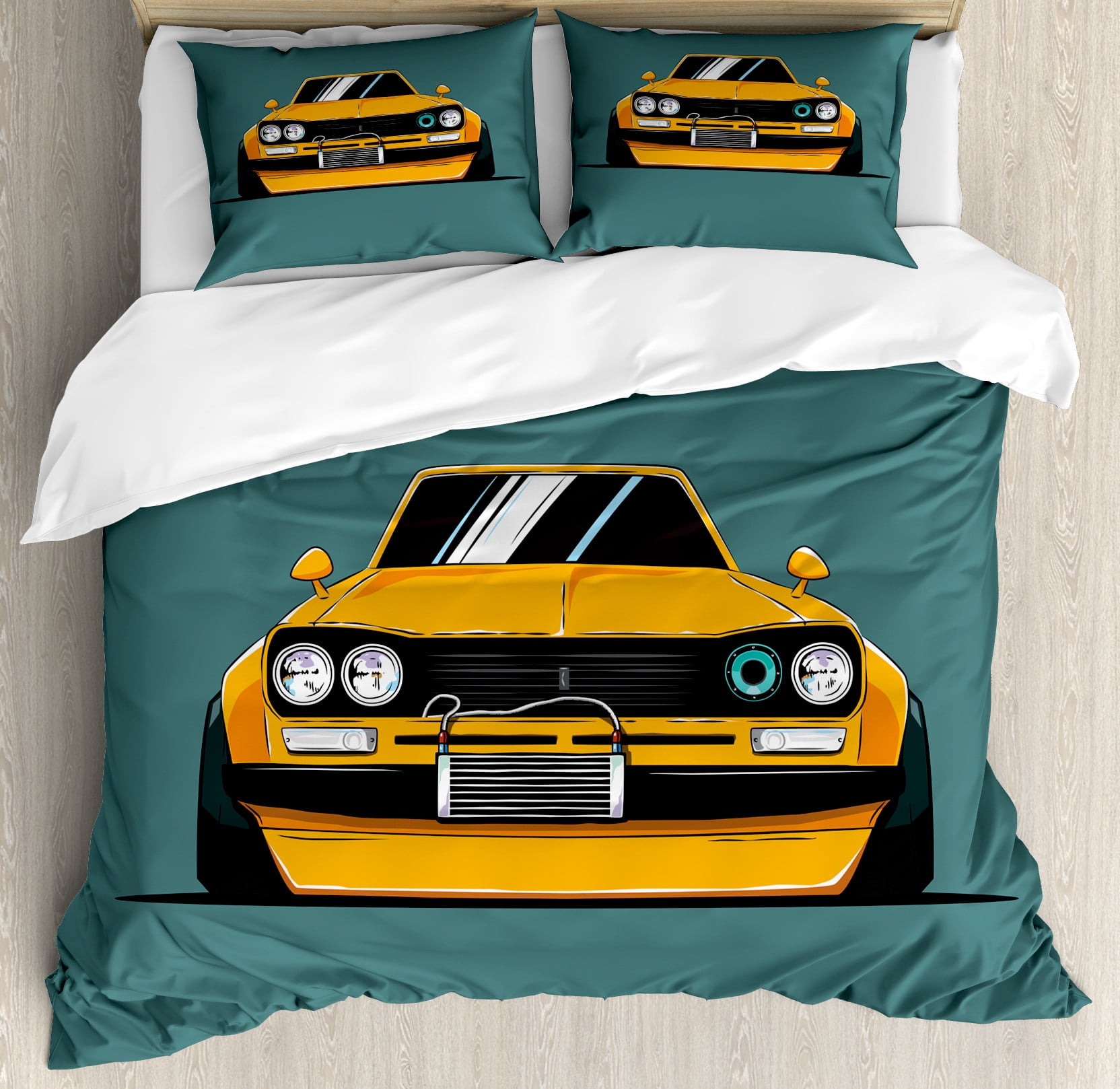 Race Car Duvet Cover Set, Front View of a Vintage Automobile with ...