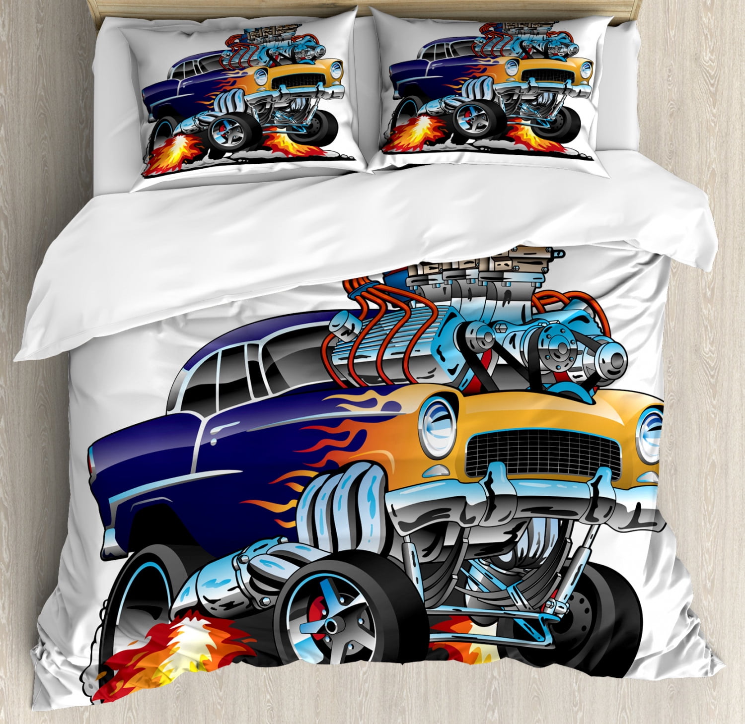 Race Car Duvet Cover Set, Illustration of a Single Classic Hot Rod ...