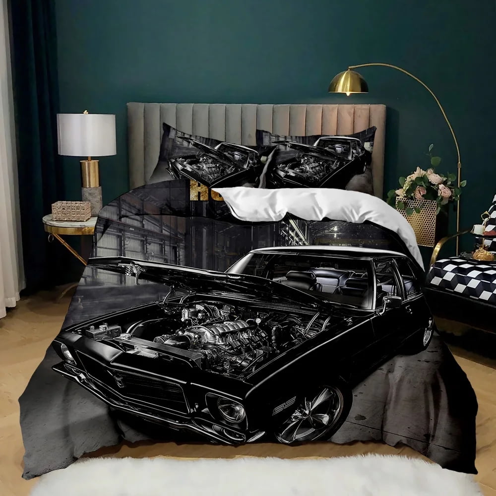 Race Car Duvet Cover Set King Twin Size Red Flame Comforter Cover 3D ...