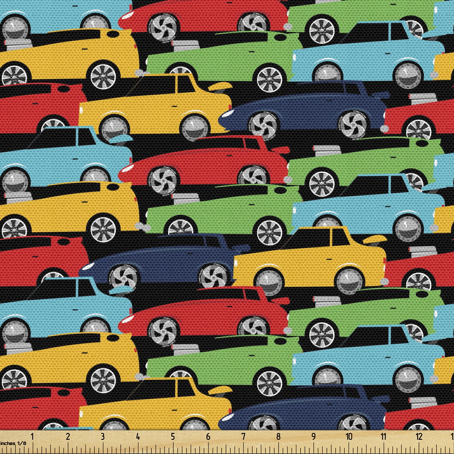 Ambesonne Race Car Fabric by the Yard Upholstery, Colorful Vehicles ...