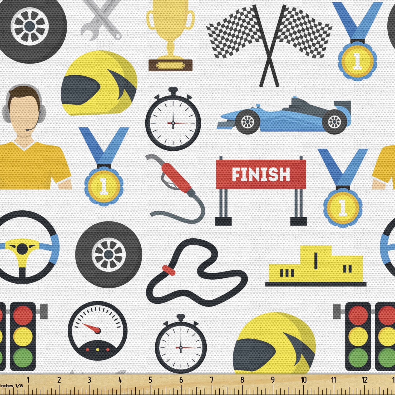 Ambesonne Race Car Fabric by the Yard Upholstery, Trophy Steering ...