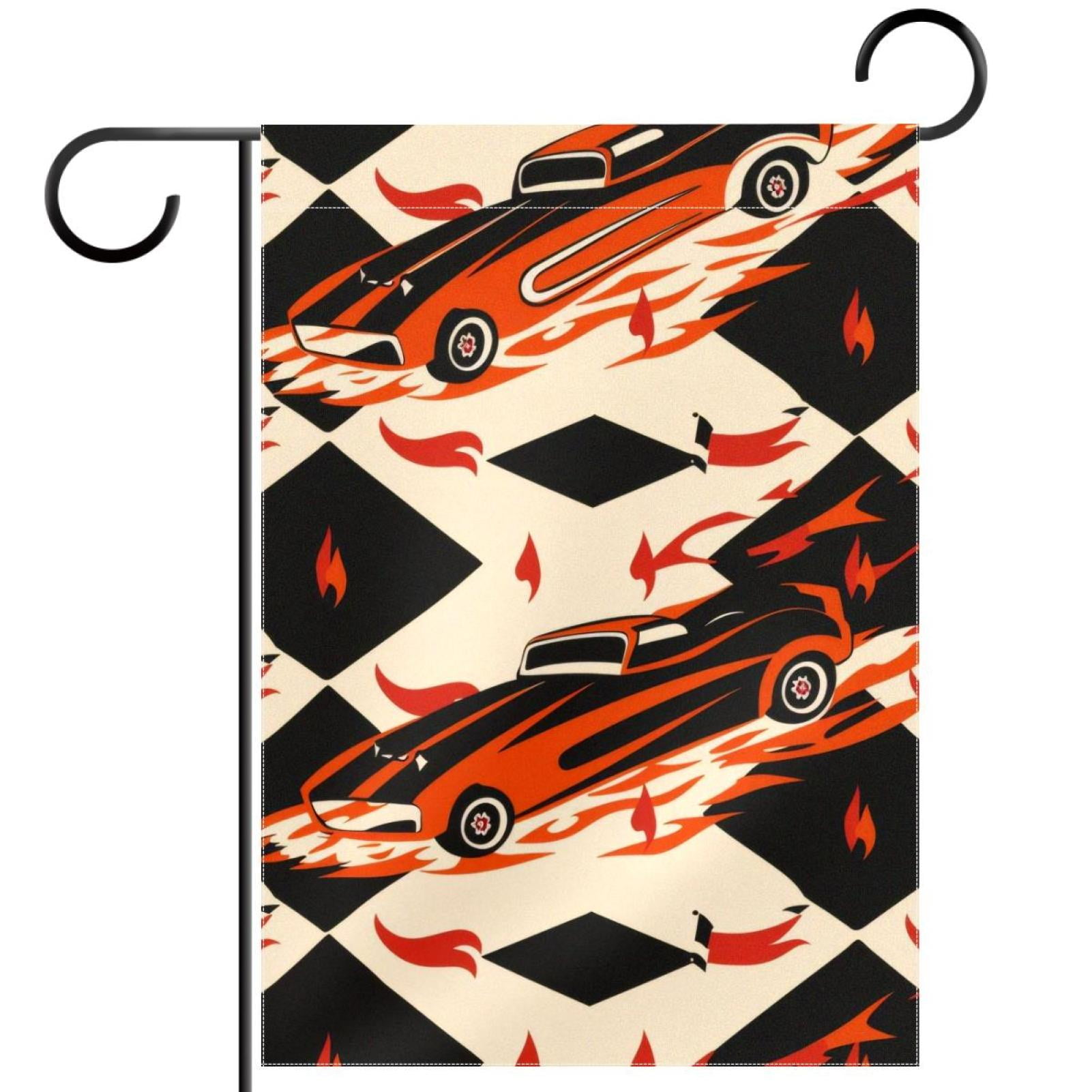 Race Car with Finish Line Flags Double Sided Garden Flag Decorative ...