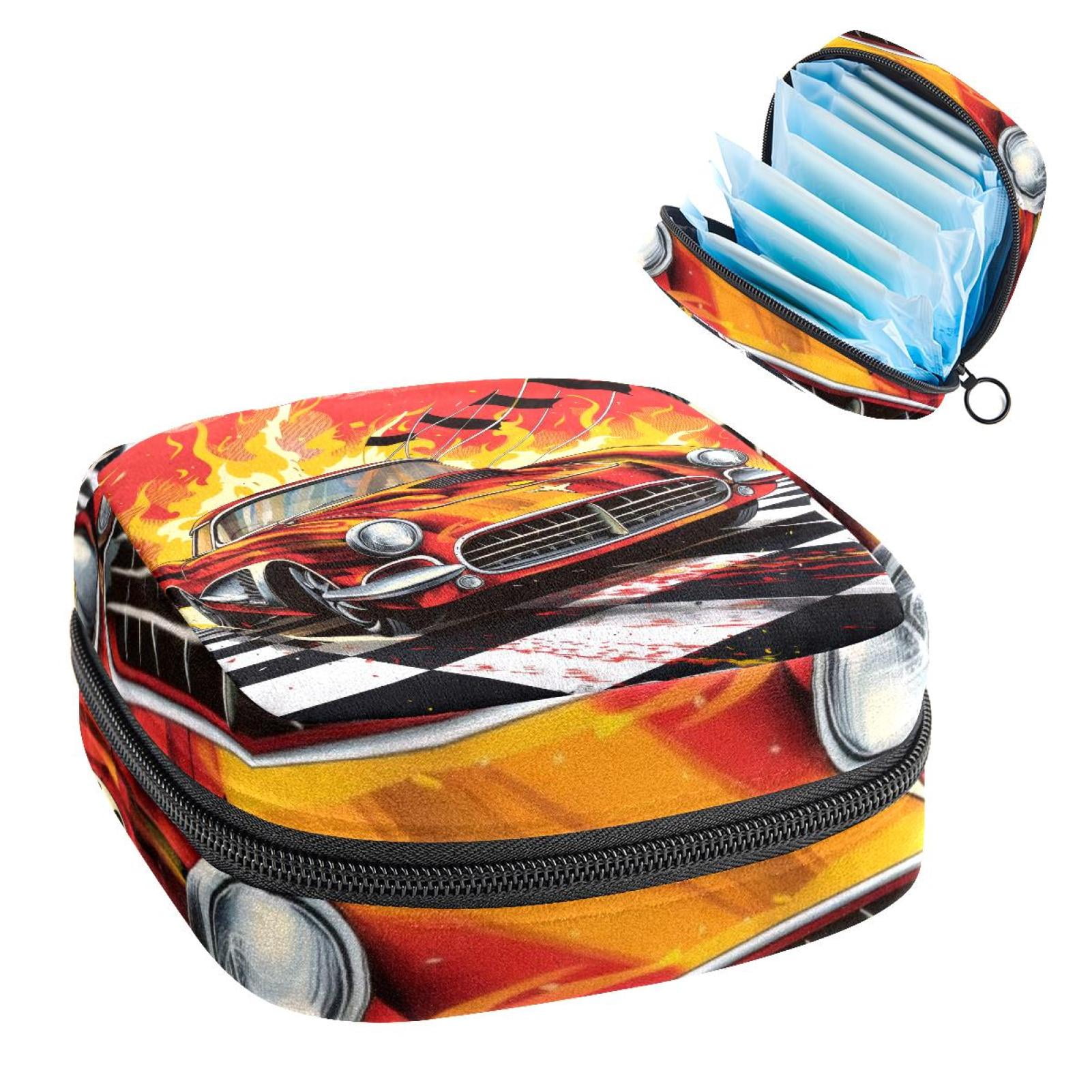 Race Car with Finish Line Flags Pilot and Flames Sanitary Napkin ...