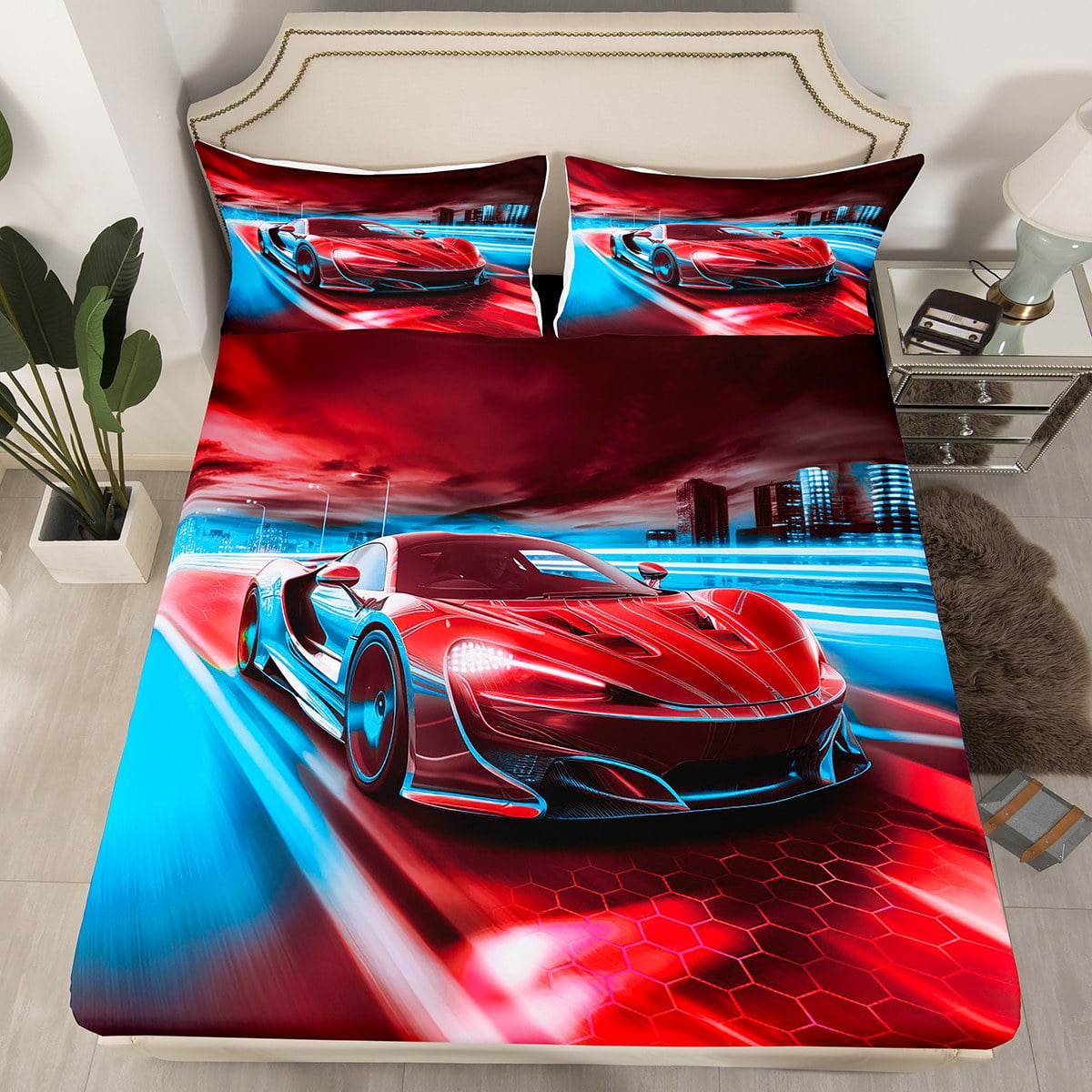 Race Car Fitted Sheet Extreme Speed Sports Car Bedding Set Racing Car ...