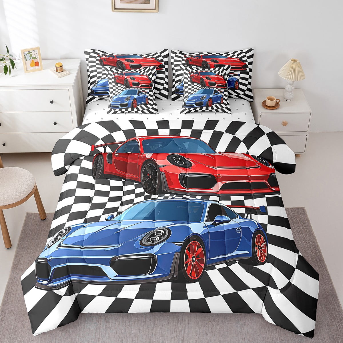 Race Car Full Comforter Set 7 Piece,Extreme Sports Car Bed in a Bag ...
