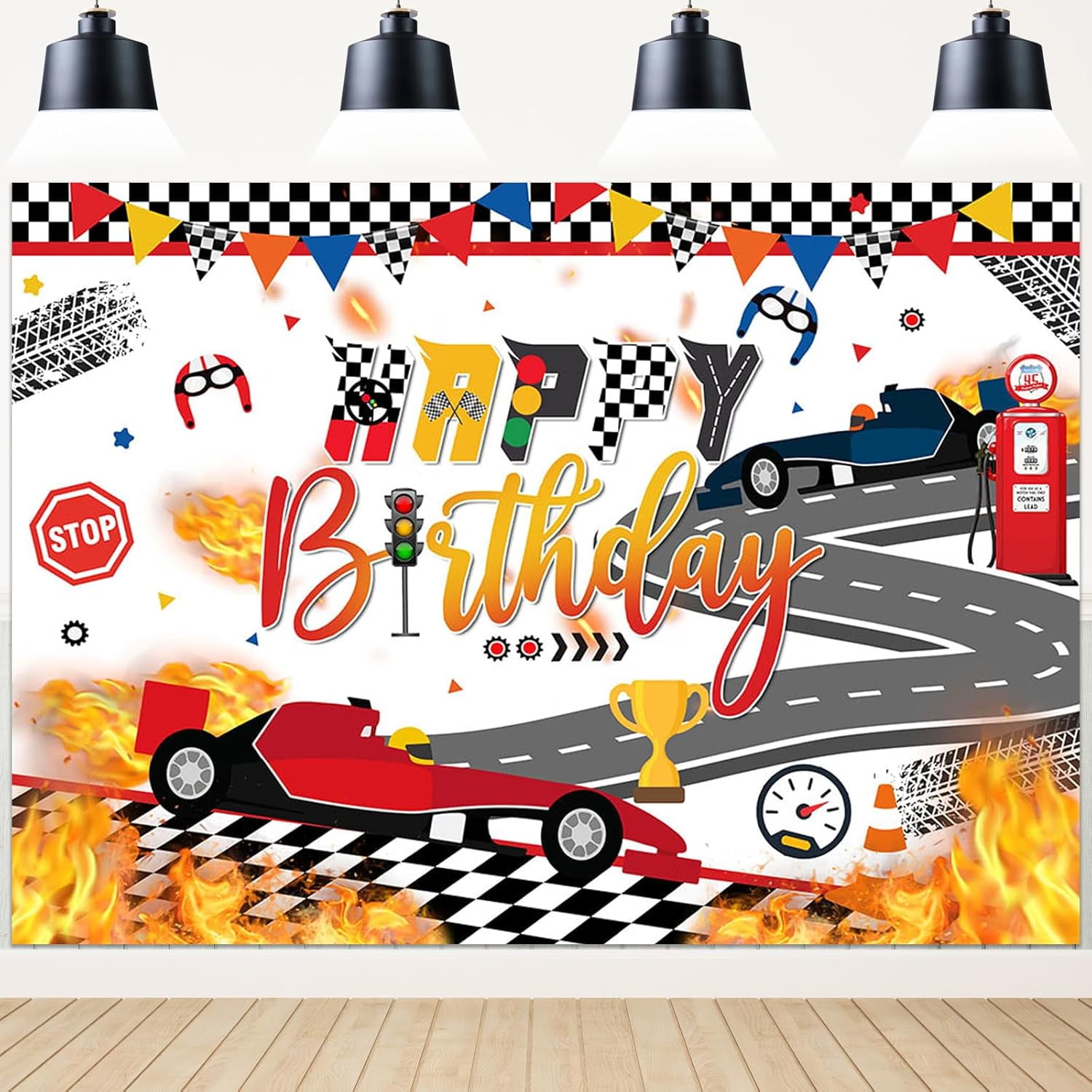 Race Car Happy Birthday Backdrop Car Themed Birthday Party Banner Decor ...