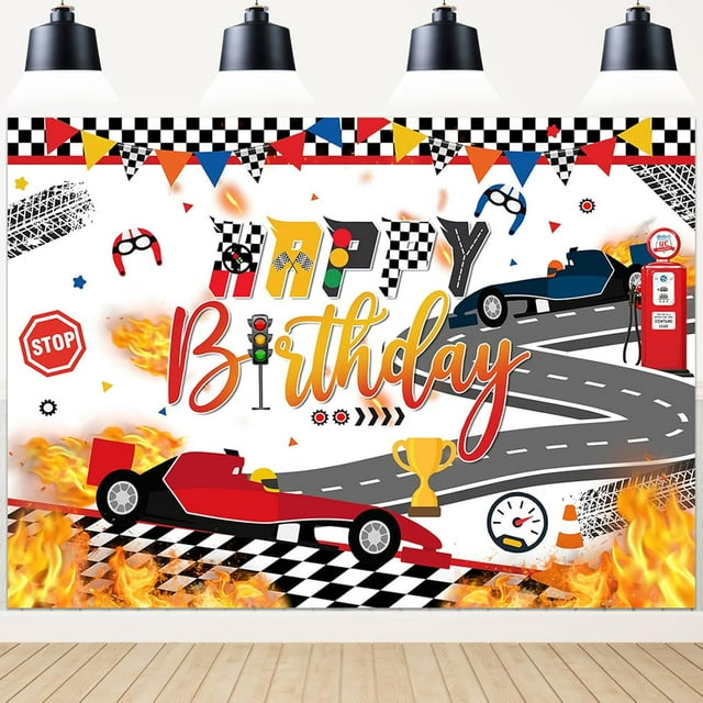 Race Car Happy Birthday Backdrop Car Themed Birthday Party Banner Decor ...