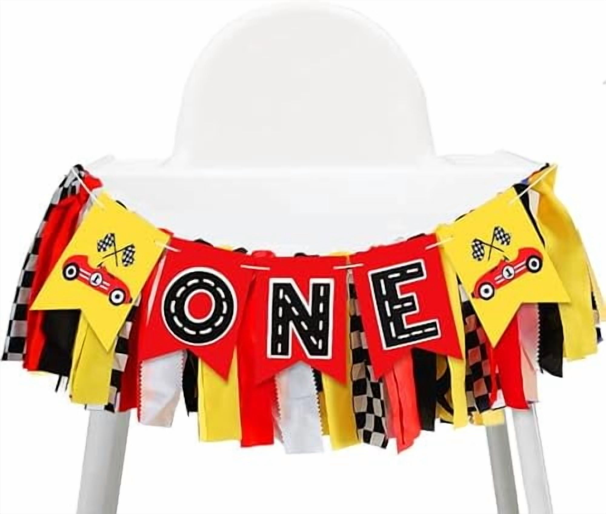 Race Car High Chair Banner - Fast One 1st Birthday Party Decorations ...