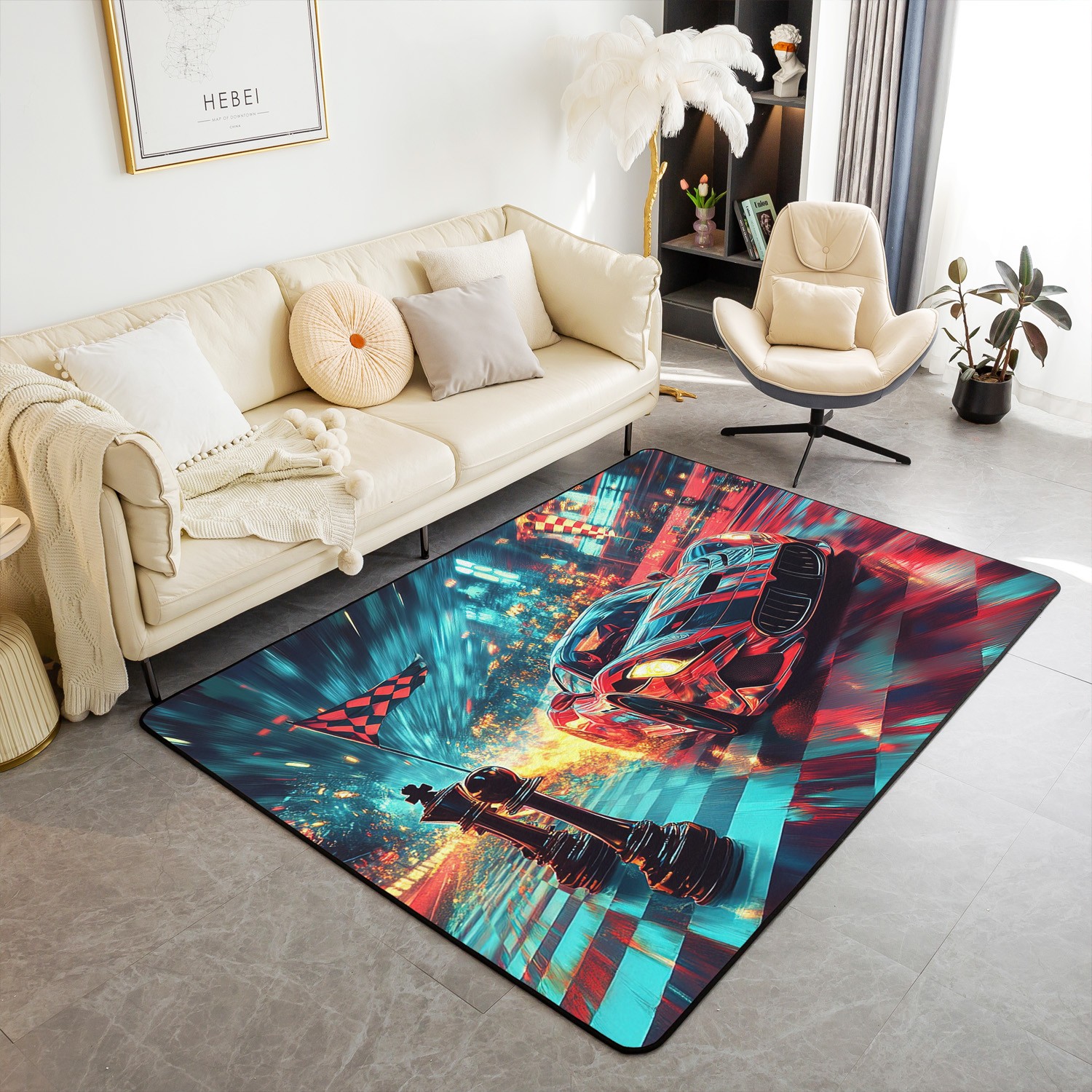 Race Car Kids Area Rug 5x7, Cool Sports Car Indoor Floor Mat For Kids ...