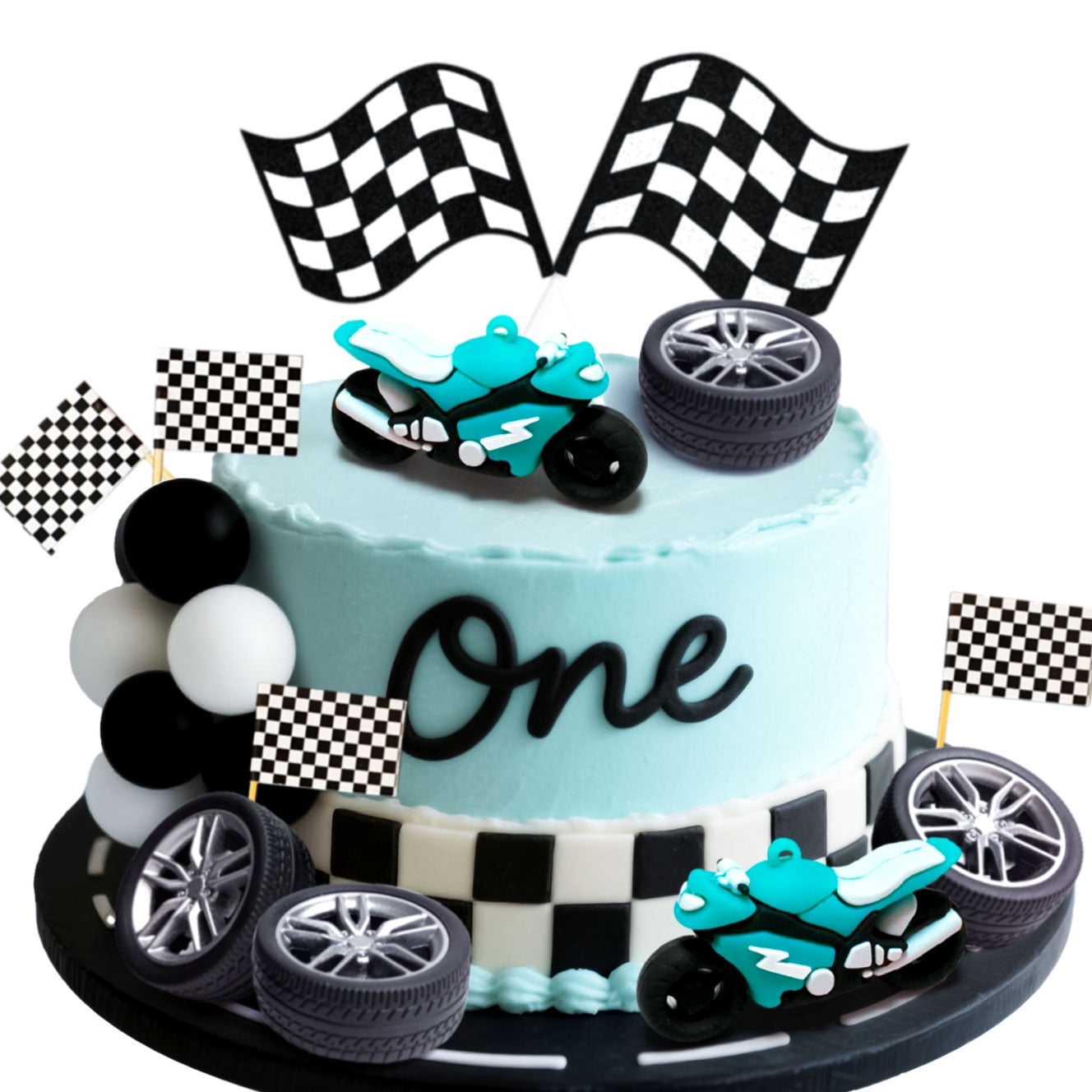 Race Car Motorcycle Cake Toppers Decor Set - Speed Theme Party Supplies ...