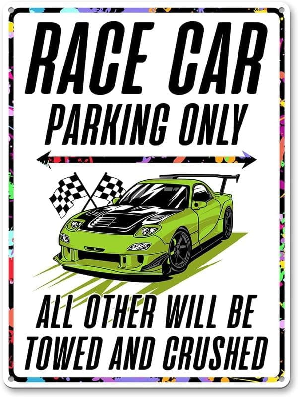 Race Car Parking Only - Aluminum Sign Decor For Boys Bedroom, Garage ...