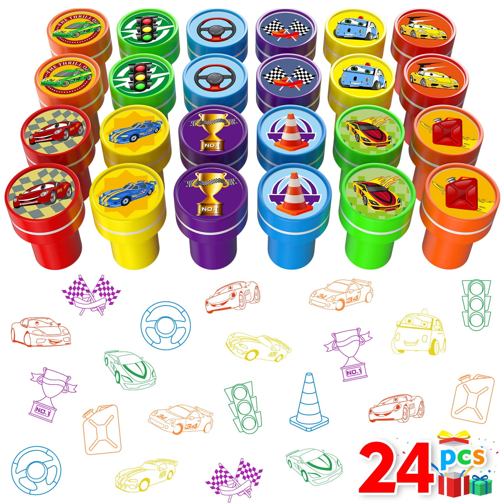Race Car Party Stamps for Kids, 24Pcs Racecar Wheels Self-Inking Stamps ...