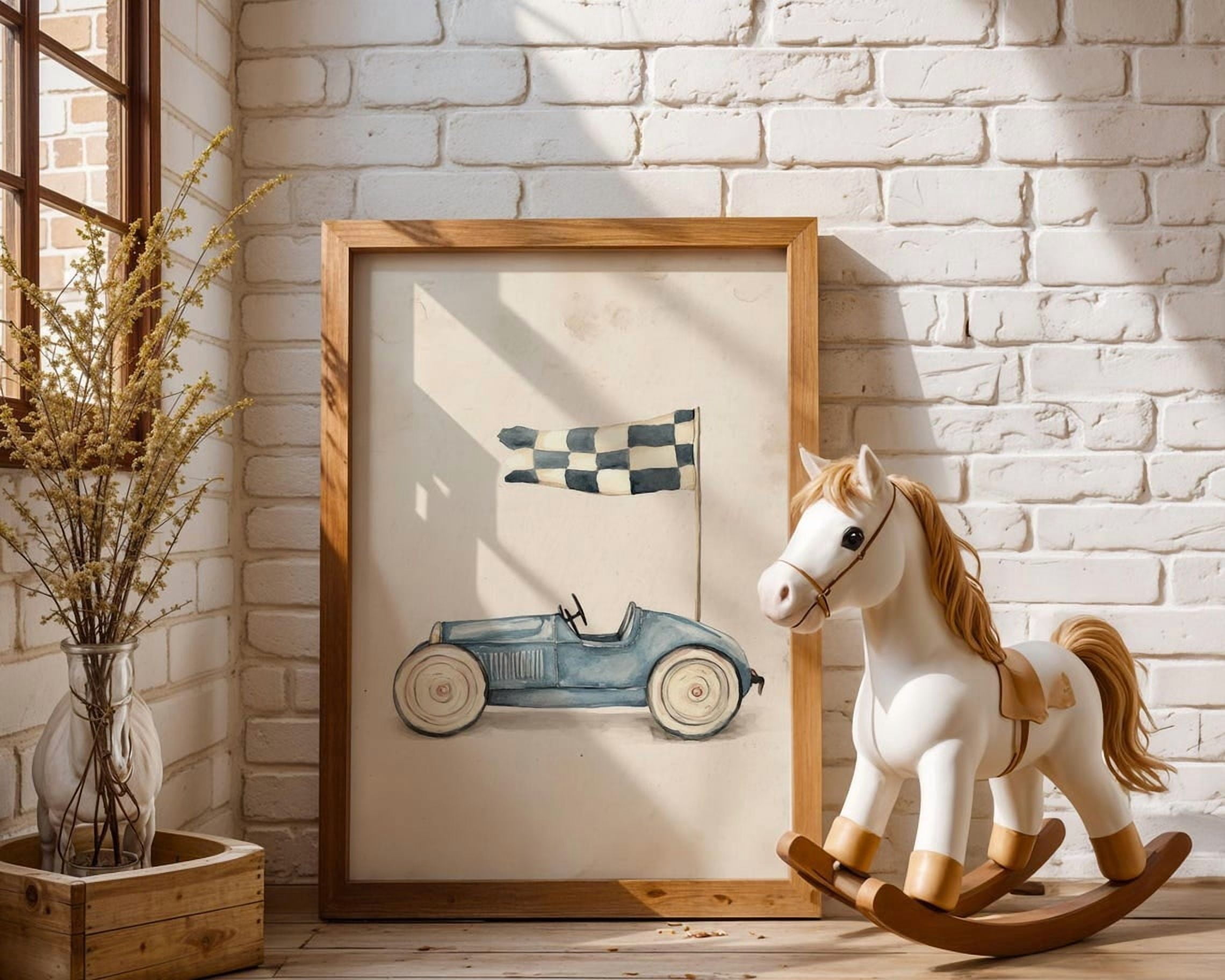Race Car Poster Wall Art, Vintage Light Blue Car Minimalist Room Decor ...