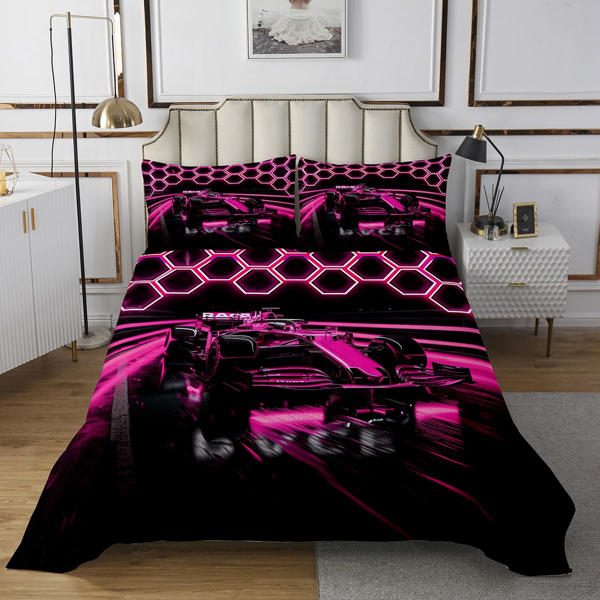 Race Car Quilt Set Queen Size,Sports Car Racing Bedding Set Women Room ...