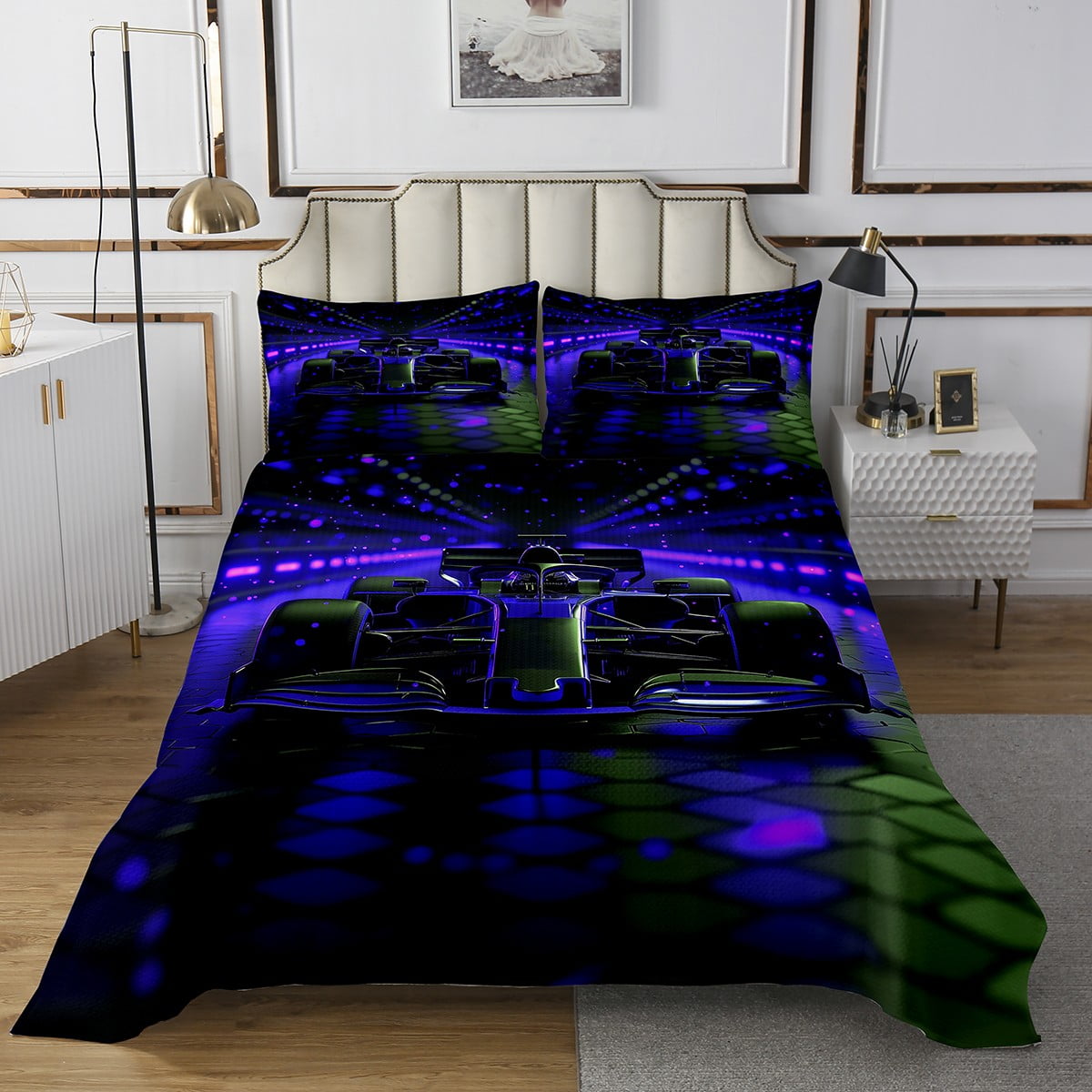 Race Car Quilt Set Queen Size,Sports Car Racing Car Bedding Set Men ...