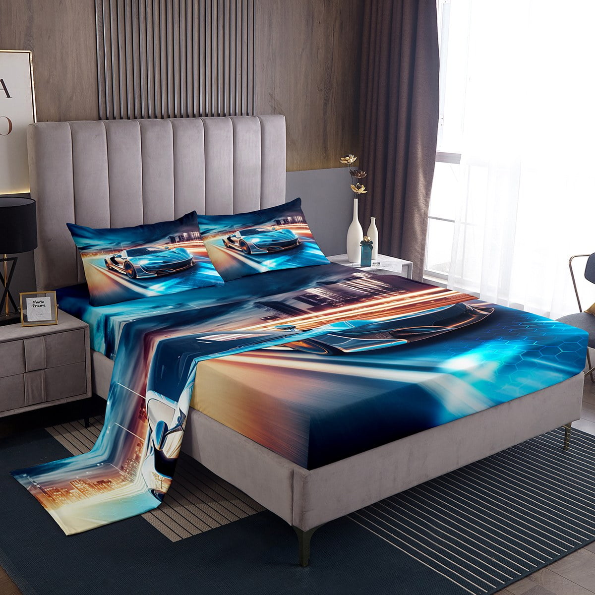 Race Car Sheet Set Sports Car Bed for Boys Kids Teens Racing Gifts Blue ...