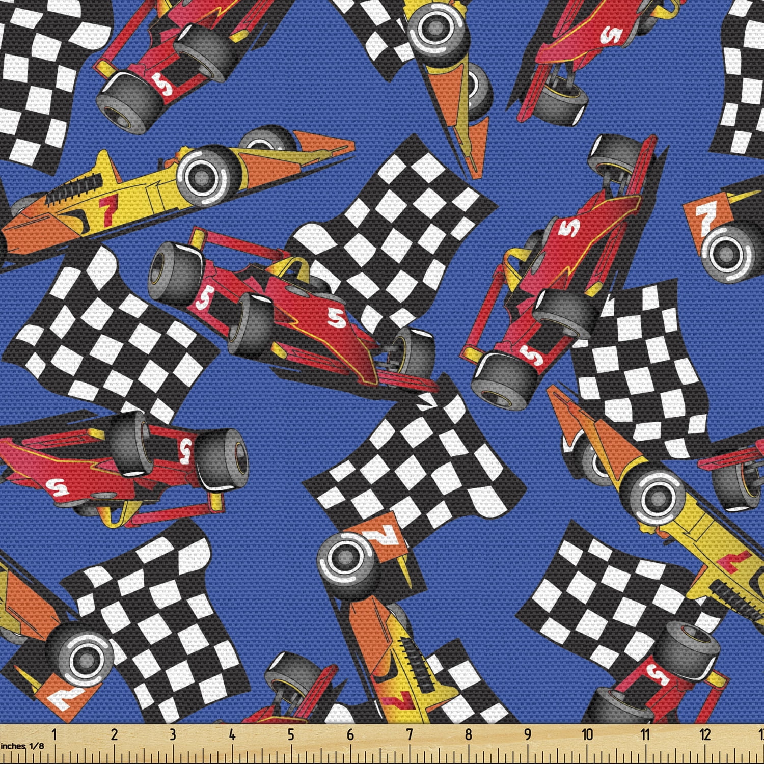 Ambesonne Race Car Fabric by the Yard Upholstery, Cartoon Flags ...