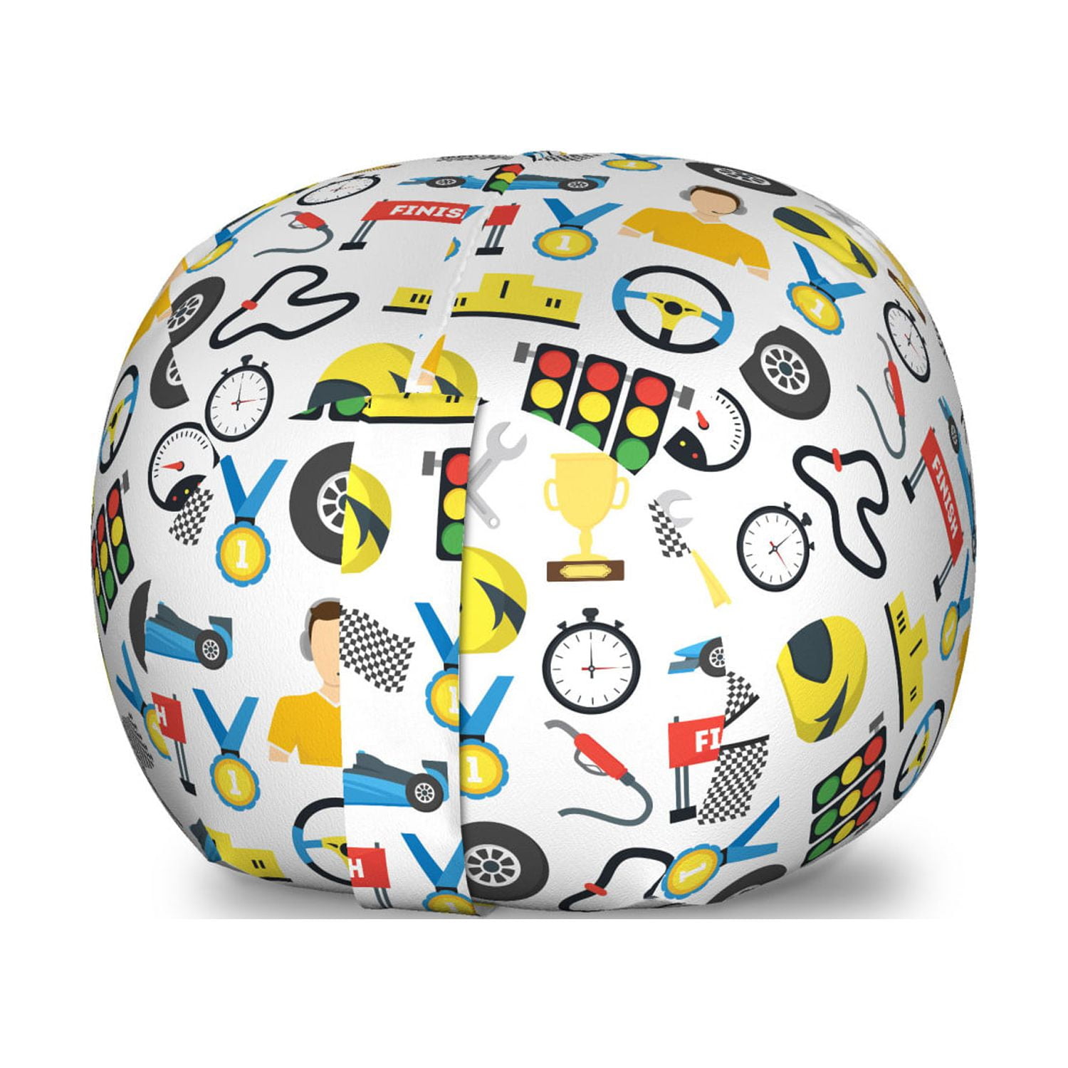 Race Car Storage Toy Bag Chair, Cartoon Style Speedometer Flag Trophy ...