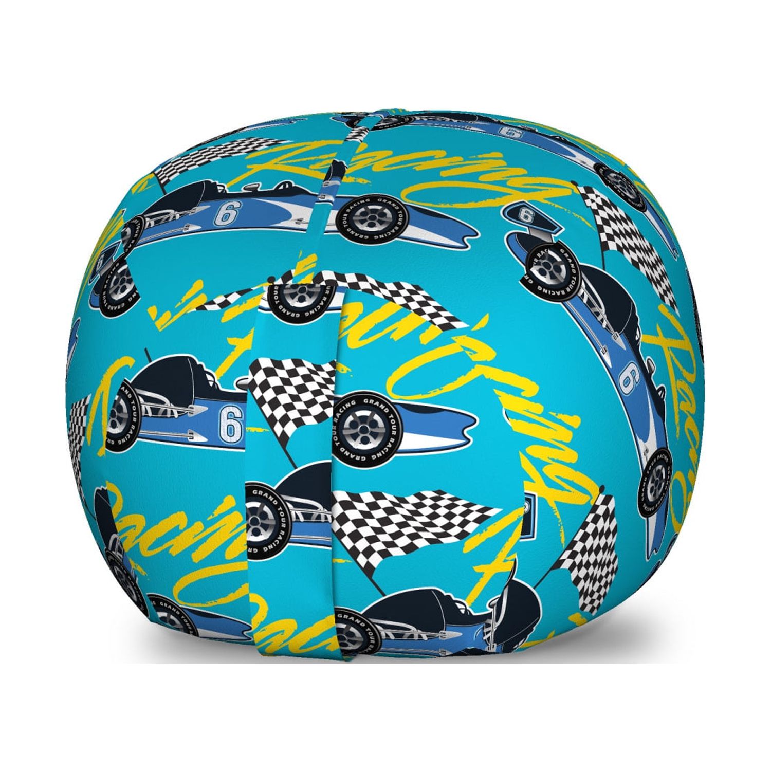 Race Car Storage Toy Bag Chair, Racing Cursive Calligraphy with Flags ...