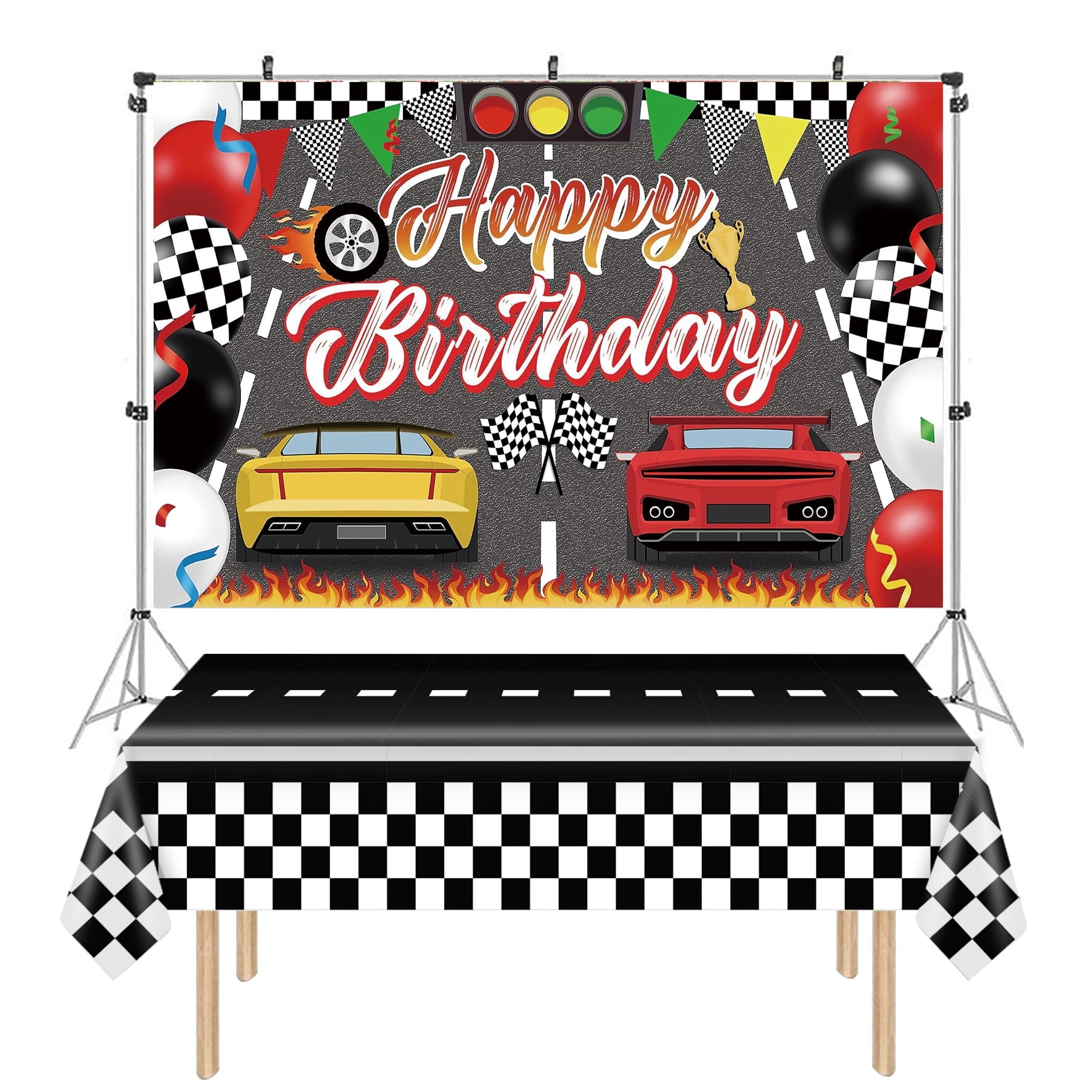 Race Car Themed Birthday Party Backdrop And Tablecloth Set, 54x108 Inch ...