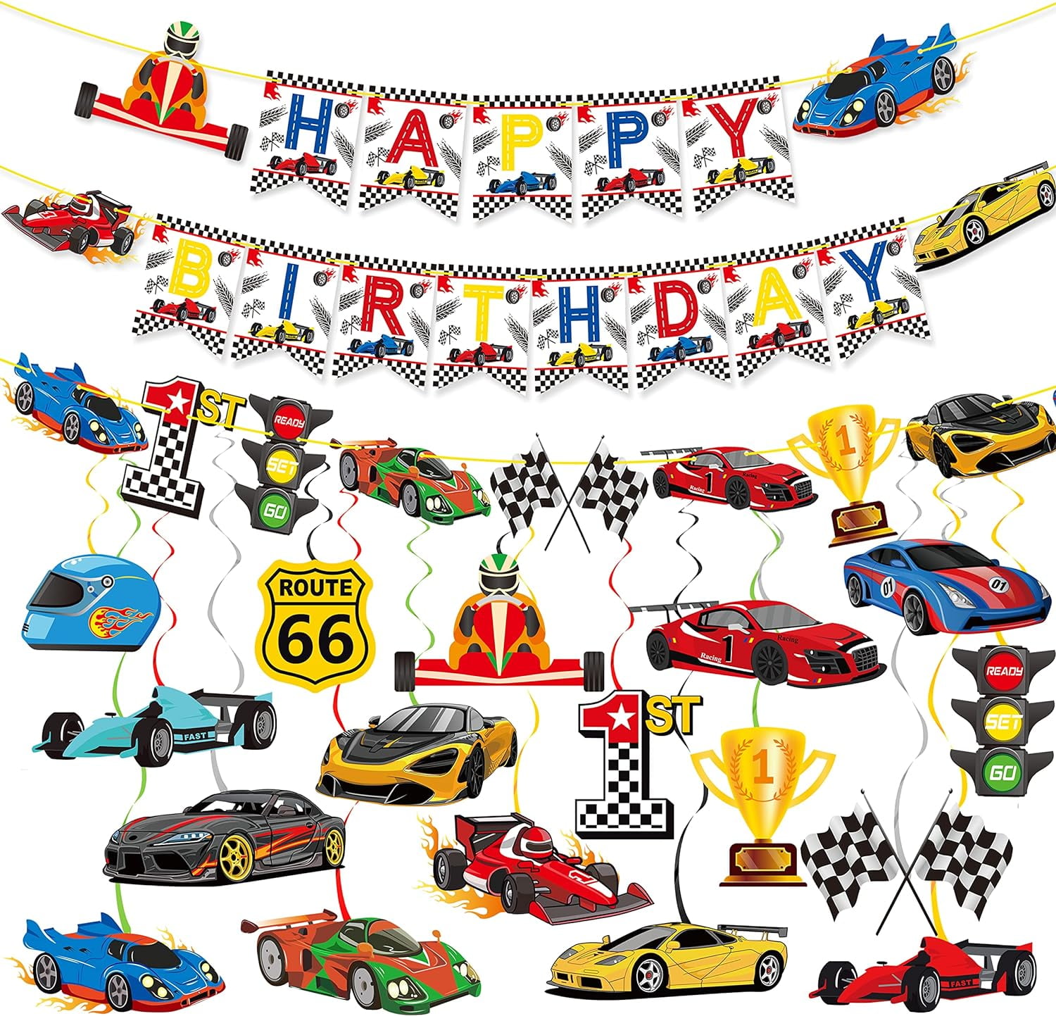 Race Car Themed Birthday Party Decorations - Race Car Banner & Hanging ...