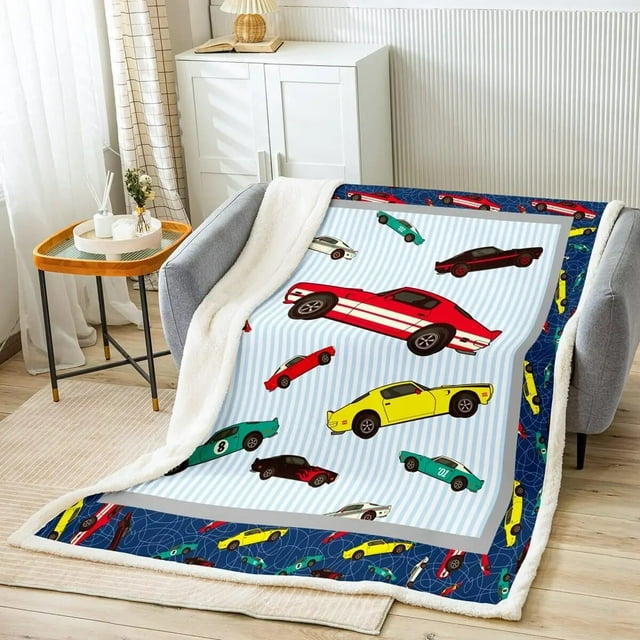 Race Car Throw Blanket Speed Sports Car Plush Blankets Racing Car Blue ...