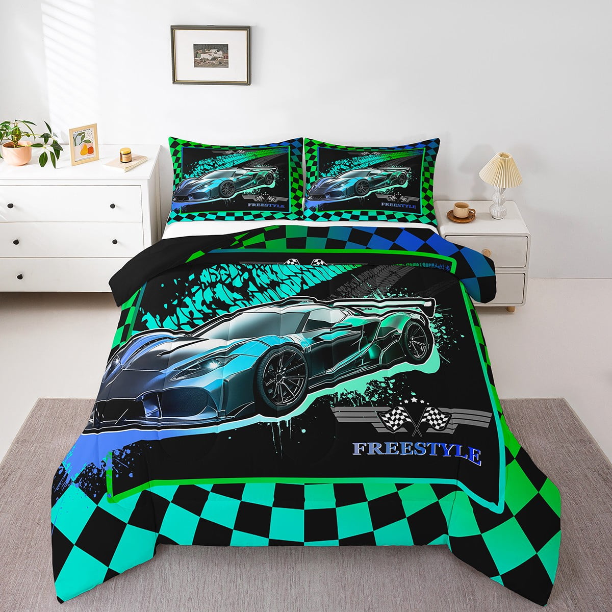 Race Car Twin Bedding Sets For Boys Racing Car Kids Comforter Set Black ...
