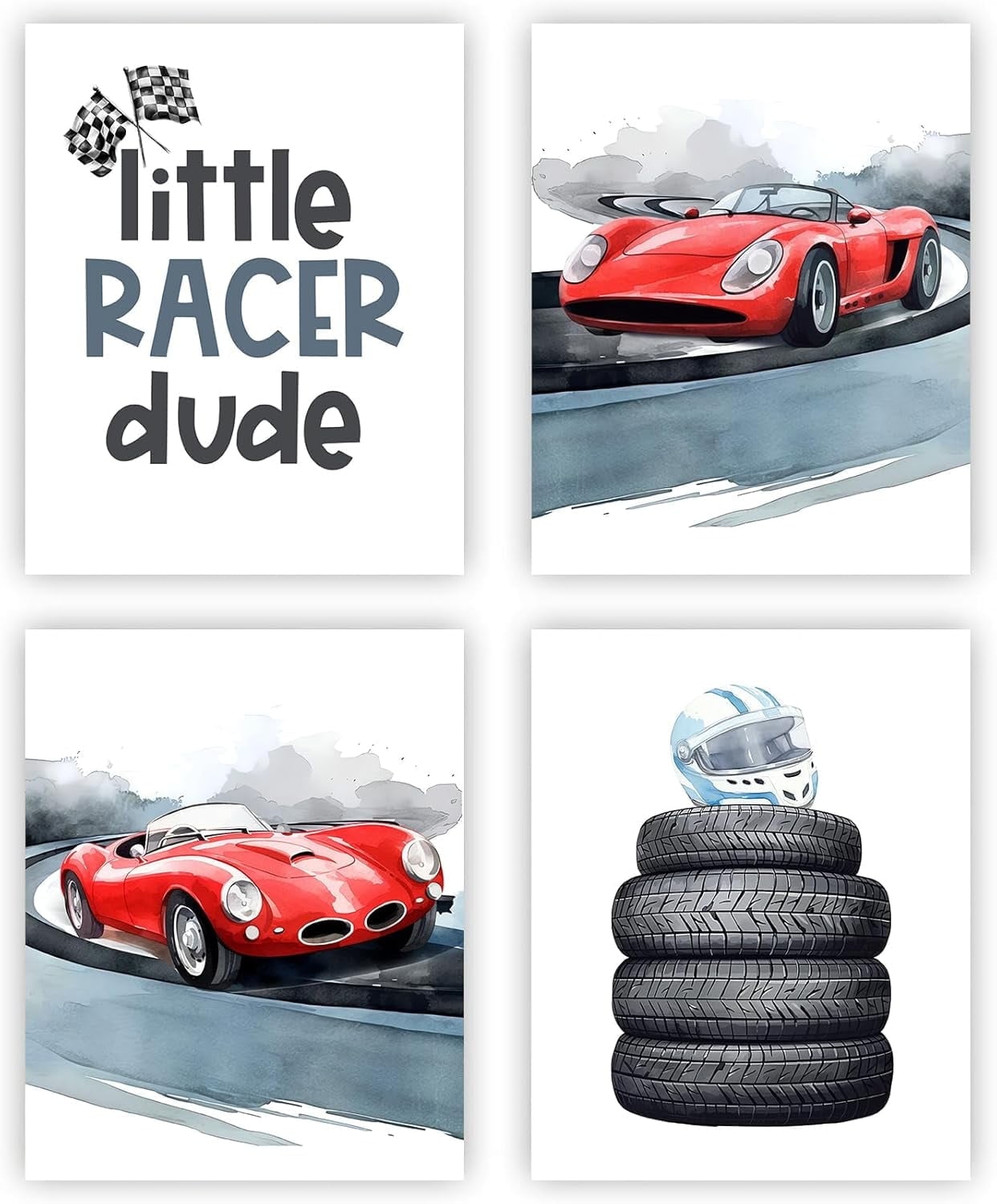 Race Car Wall Art Boys Room Decor, Little Racer Dude Prints, Watercolor ...