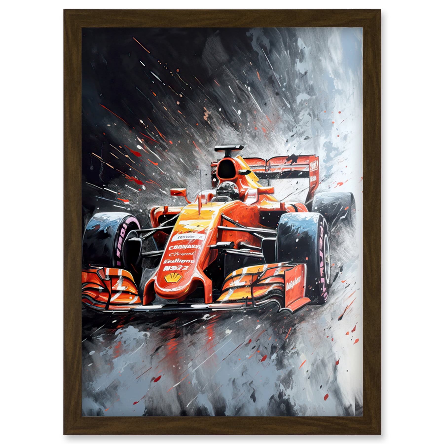 Race Car and Driver Grand Prix Orange and Grey Artwork Framed Wall Art ...