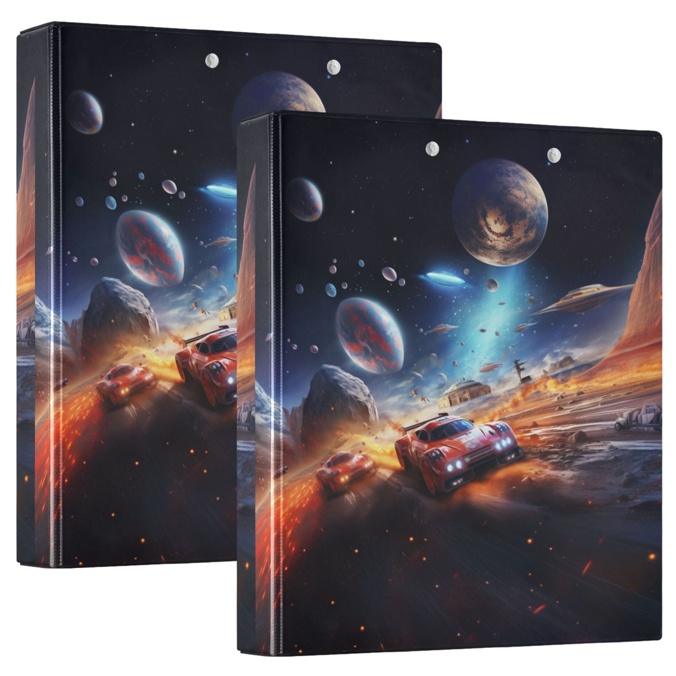 Race Car and Planet Hardcover 3 Ring Binder 1.5” Round Rings Binder ...