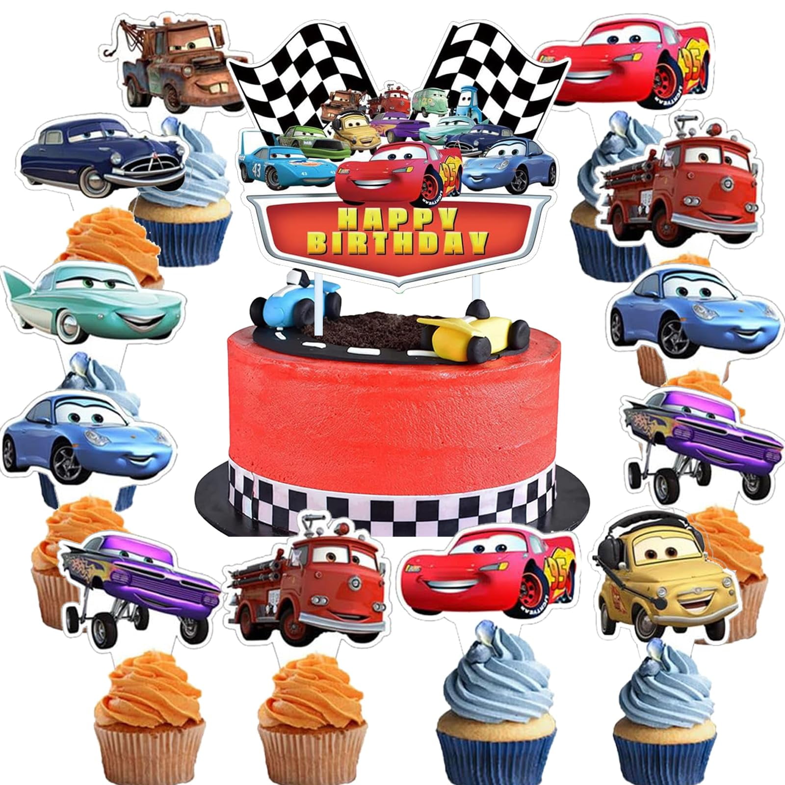 Race Cars Cake Decorations,25 CI30 Pcs lightning mcqueen Cars Cake ...