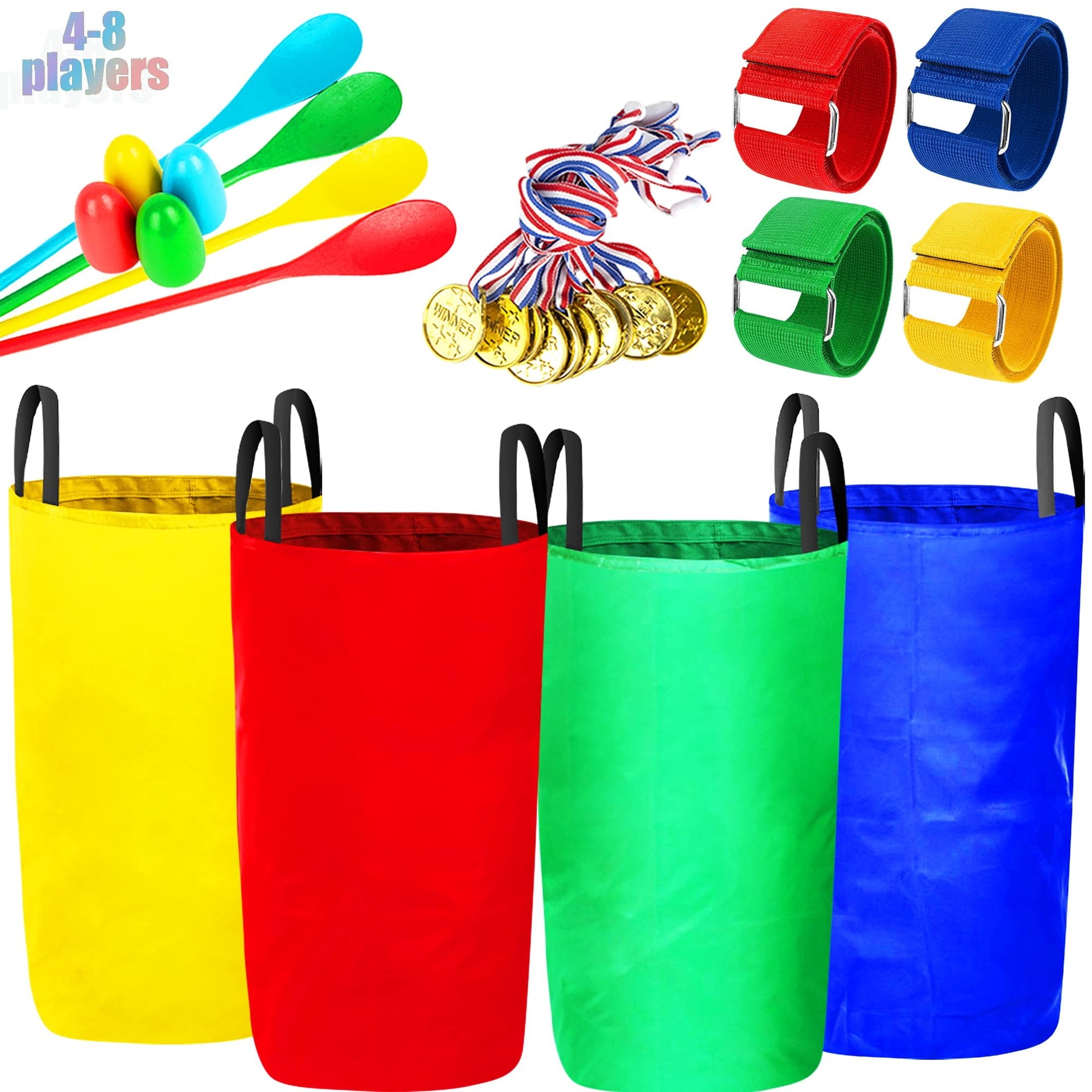 Race Day Fun Pack - Potato Sack Race Bags, 3-Legged Race Bands, Egg ...