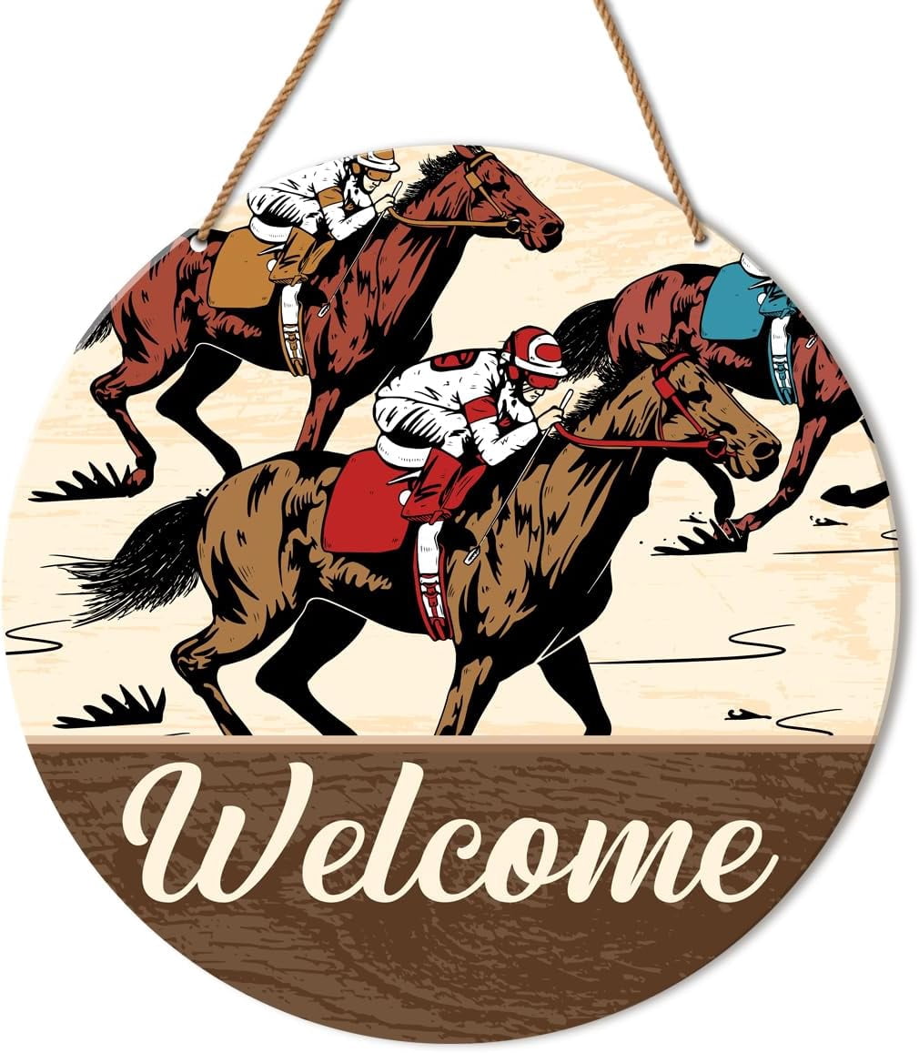 Race Horse Welcome Door Sign, Racing Wall Hanging Sign Decor for Porch ...