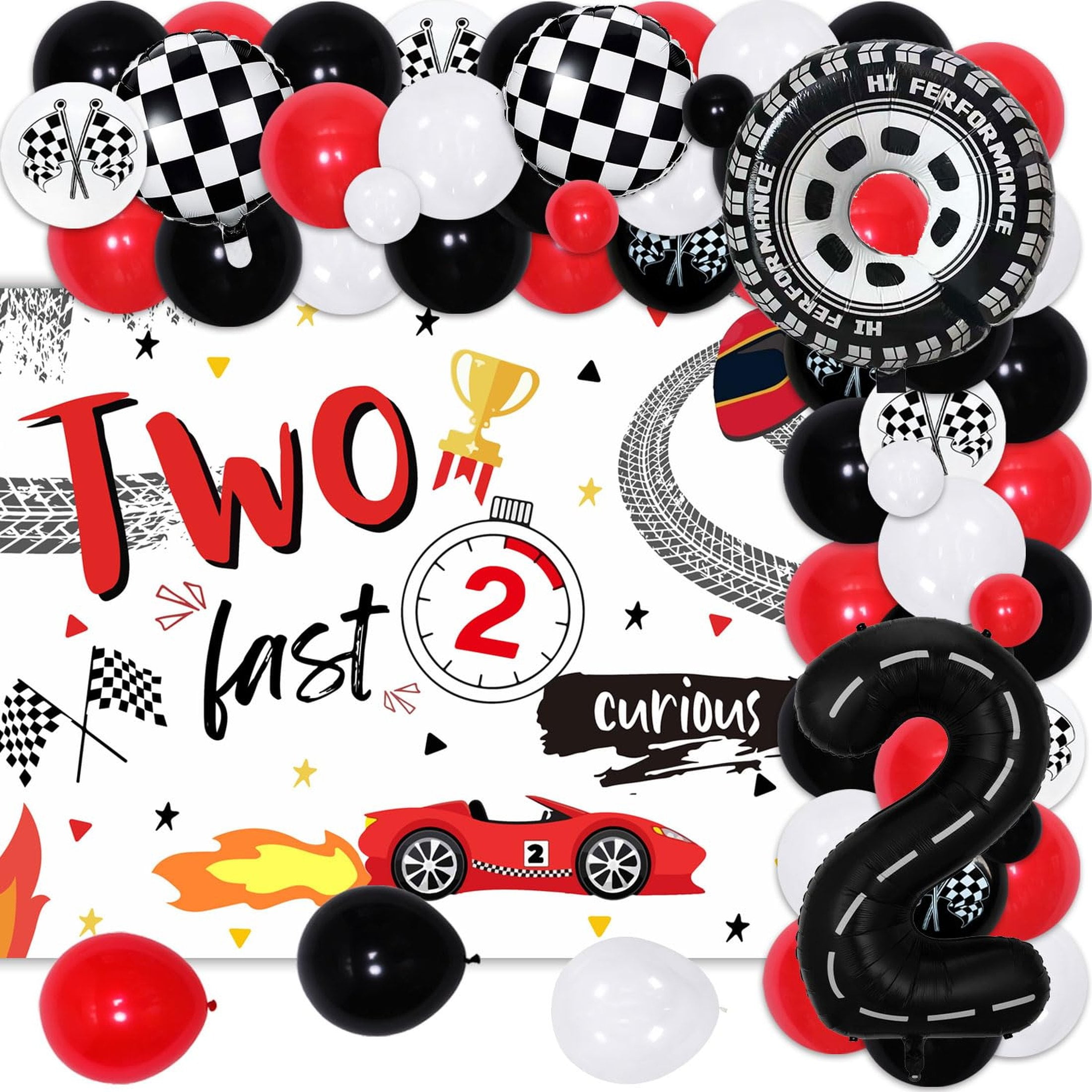 Race Ready Birthday Bash Kit - 77pc Racing Theme Decor Set with Red ...