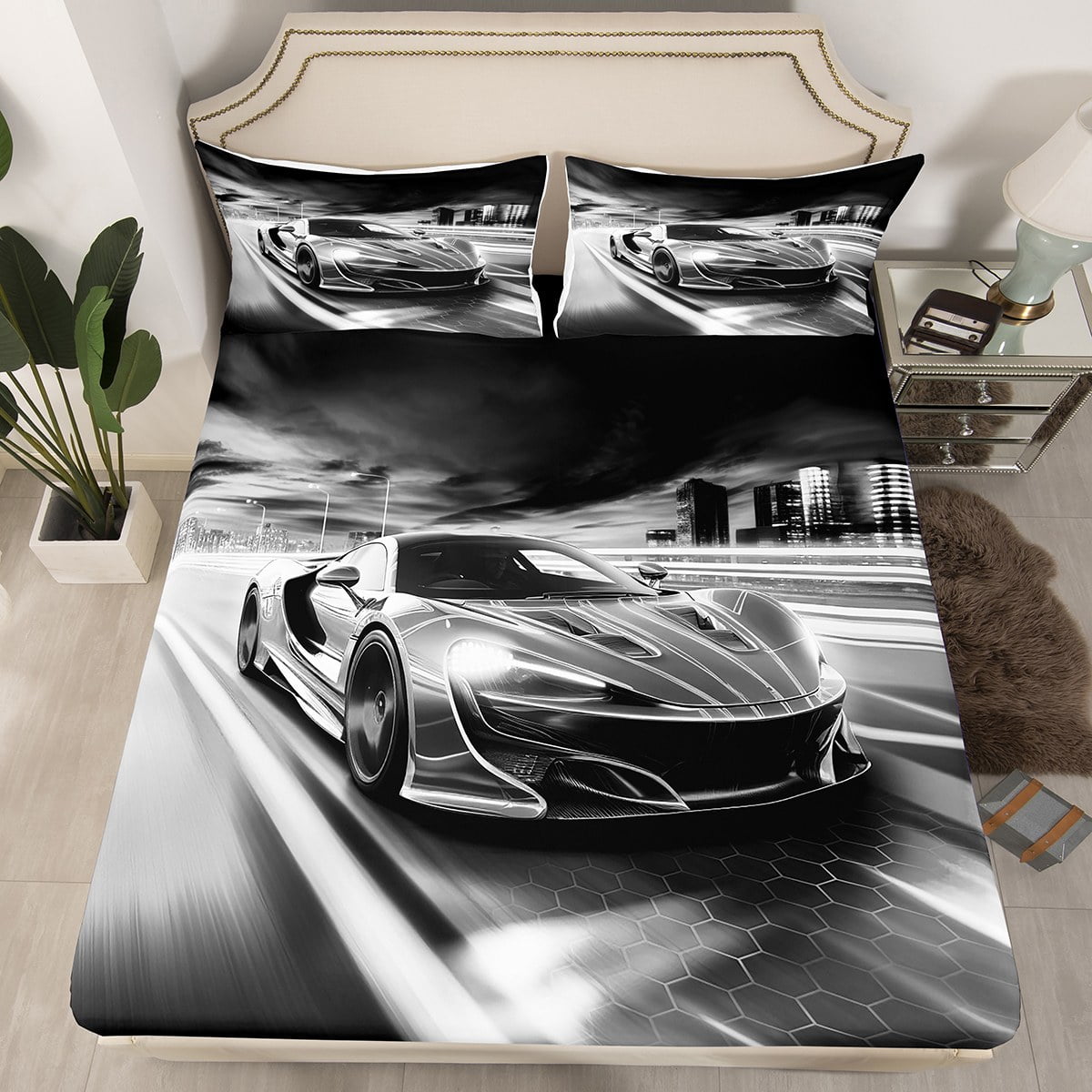 Race Sports Car Bed for Kids Boys Racing Car Fitted Sheet Extreme Speed ...