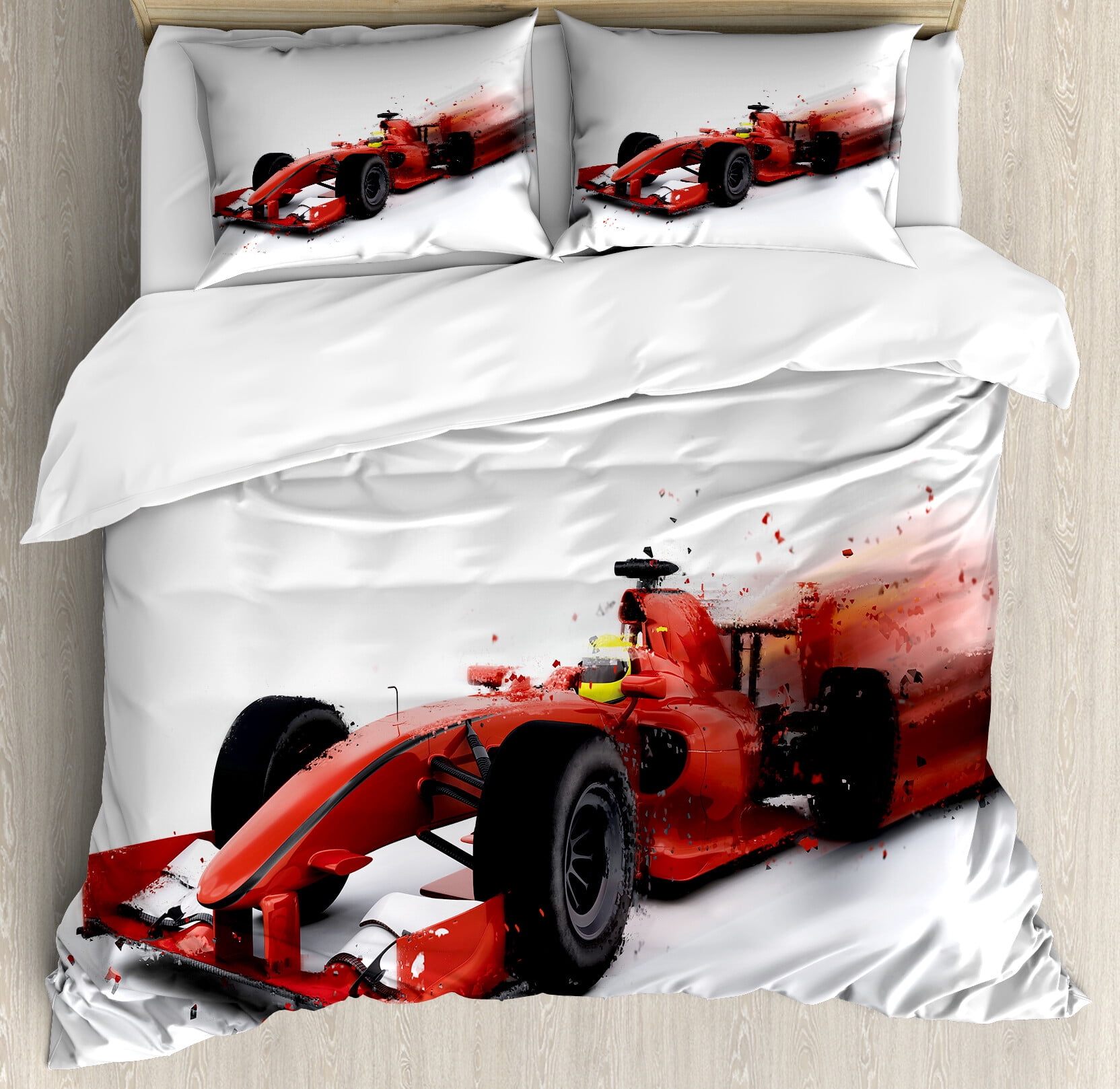 Race Themed Duvet Cover Set, Formula Car Illustration with Turbo Feels ...