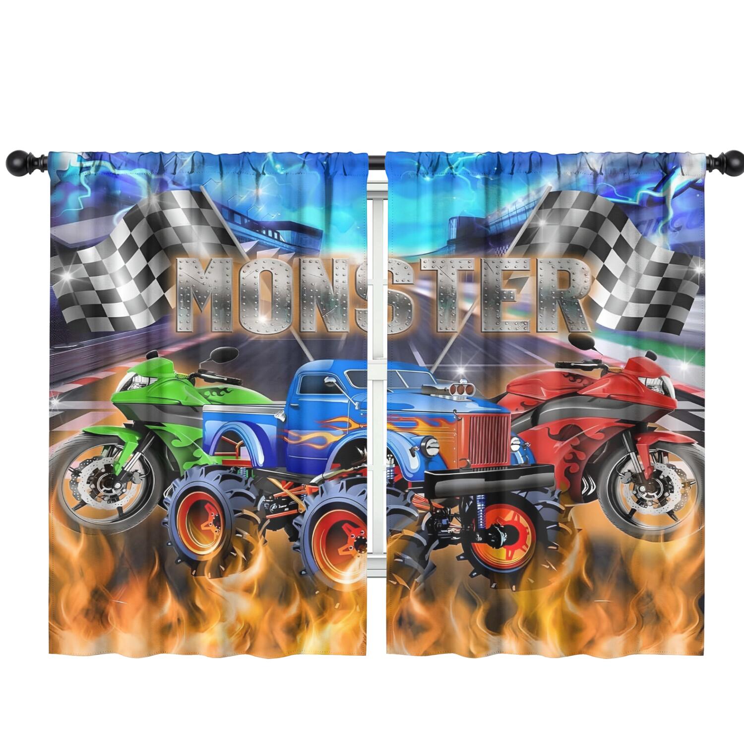 Race Track Curtains, Road Racing Start Finish Line Sports Theme Cool ...