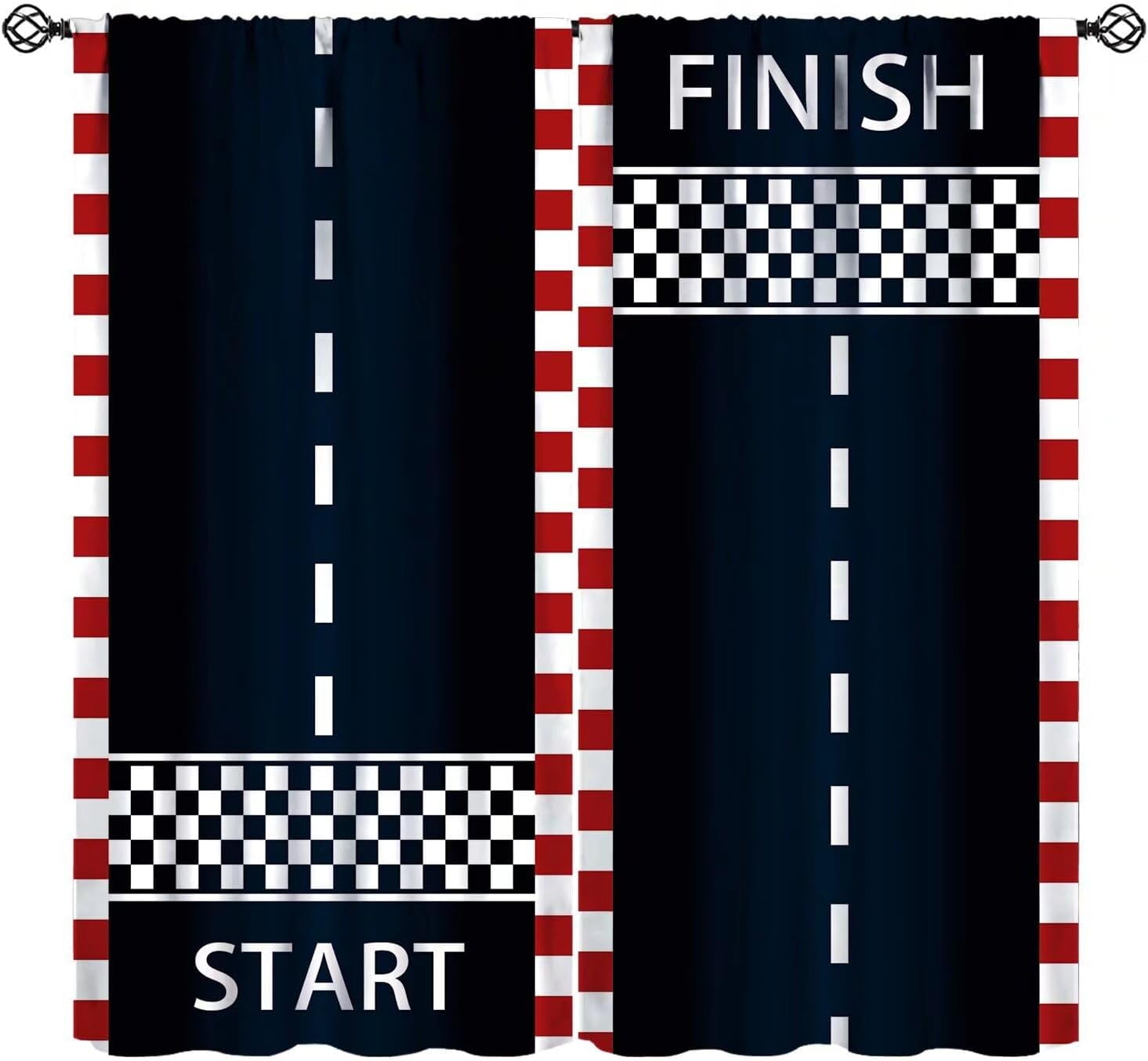 Race Track Curtains, Road Racing Start Finish Line Sports Theme Cool ...