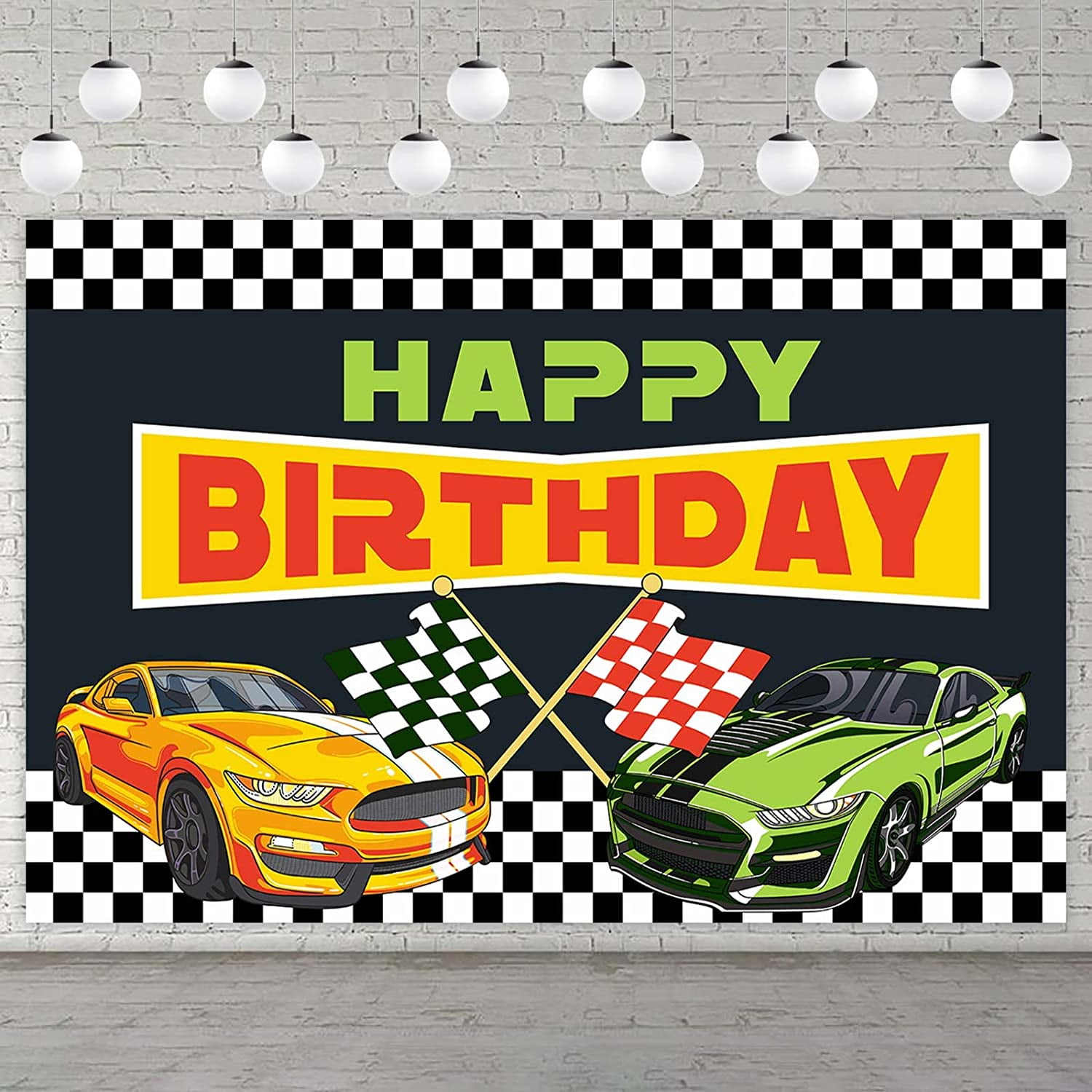 RaceCar Happy Birthday Banner Race Car Check Flag Sports Theme ...