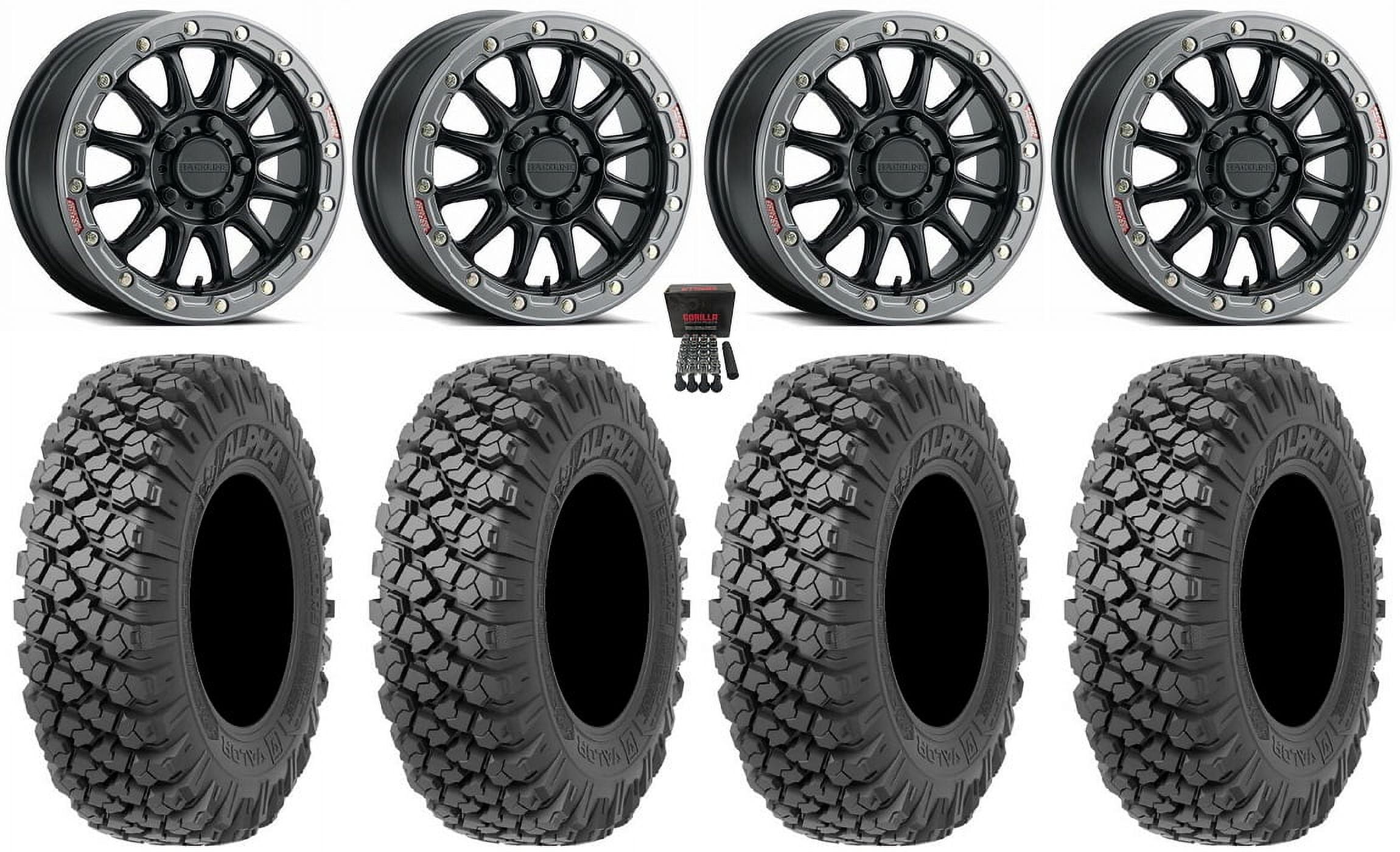 Raceline Alpha 15" Wheels Bk +25mm 32" Alpha Tires Polaris RZR Turbo R ...