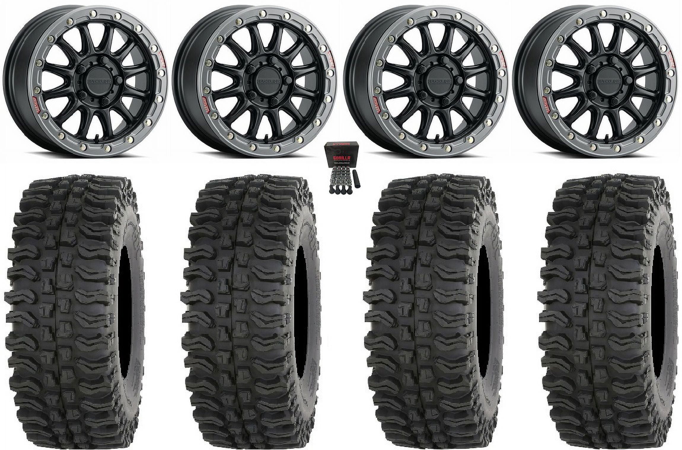 Raceline Alpha 15" Wheels Bk +25mm 32" BDC Tires Polaris RZR Turbo R ...