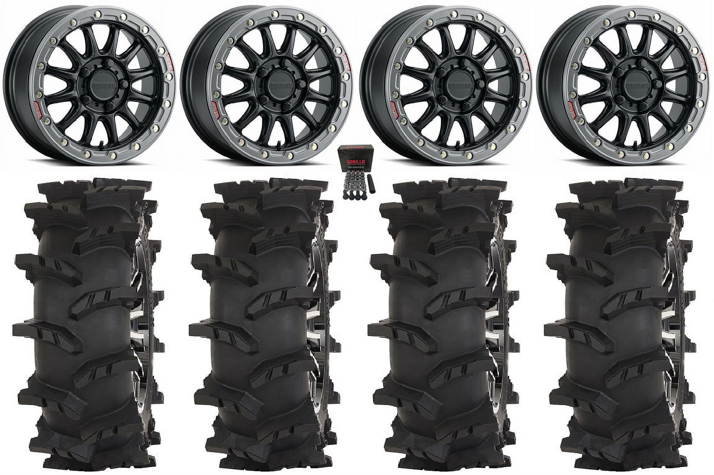 Raceline Alpha 15" Wheels Bk +25mm 32" Outlaw Max Tires Polaris RZR ...