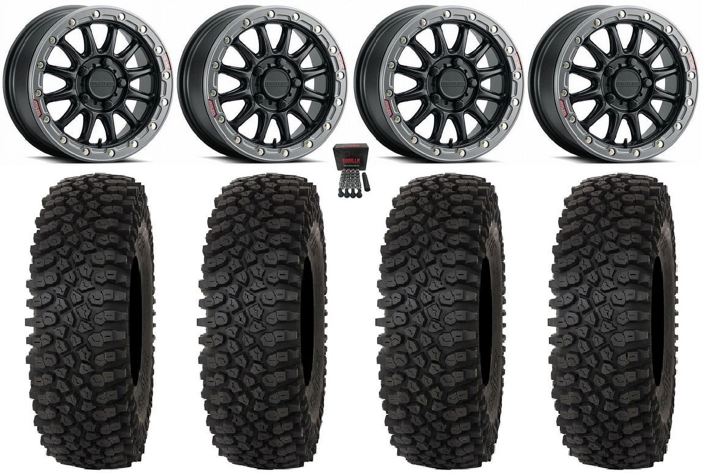 Raceline Alpha 15" Wheels Bk +25mm 32" Roctane ST Tires Polaris RZR ...
