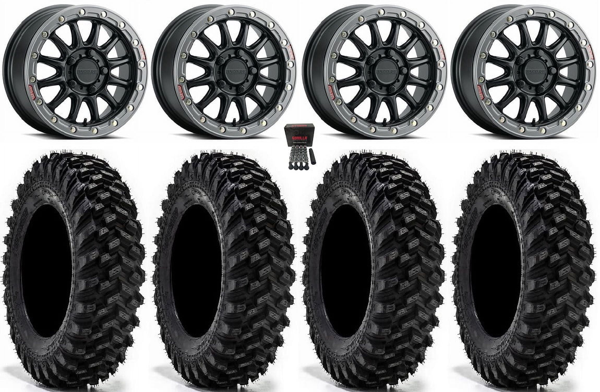 Raceline Alpha 15" Wheels Bk +25mm 32" Warrior XT Tires Polaris RZR ...