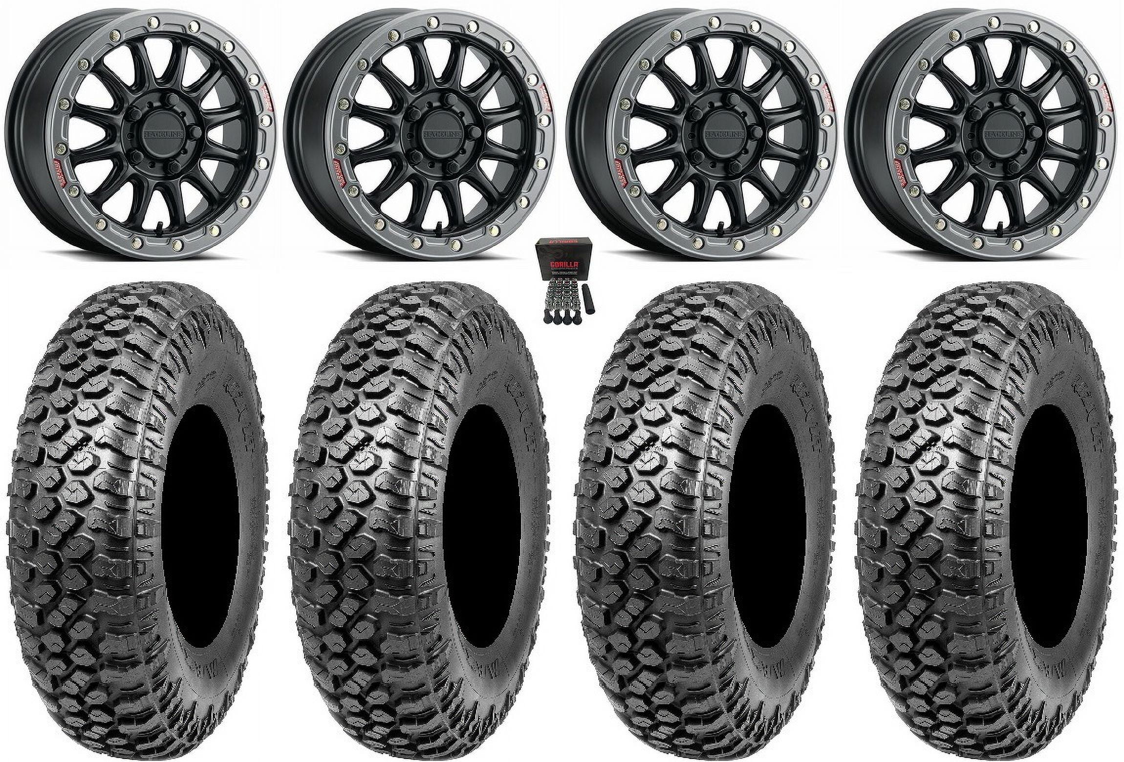 Raceline Alpha 15" Wheels Bk +25mm 33" RAZR XT Tires Polaris RZR Turbo ...