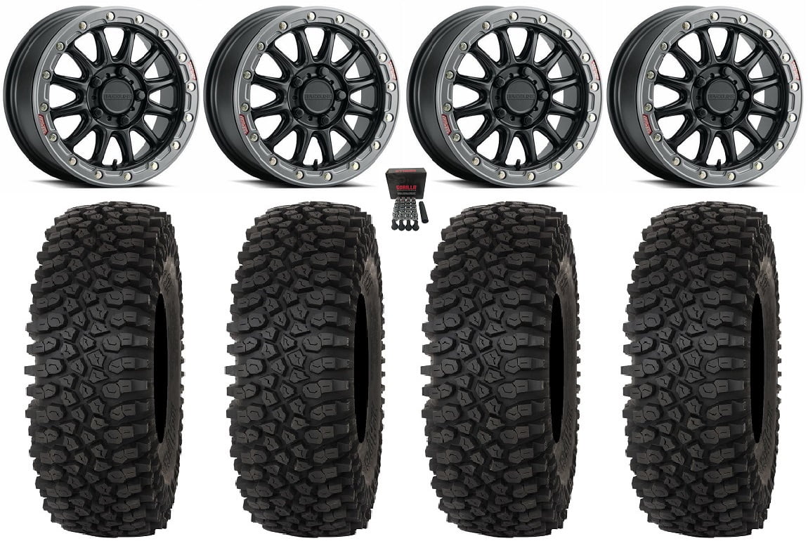 Raceline Alpha 15" Wheels Bk +25mm 33" Roctane STX Tires Polaris RZR ...
