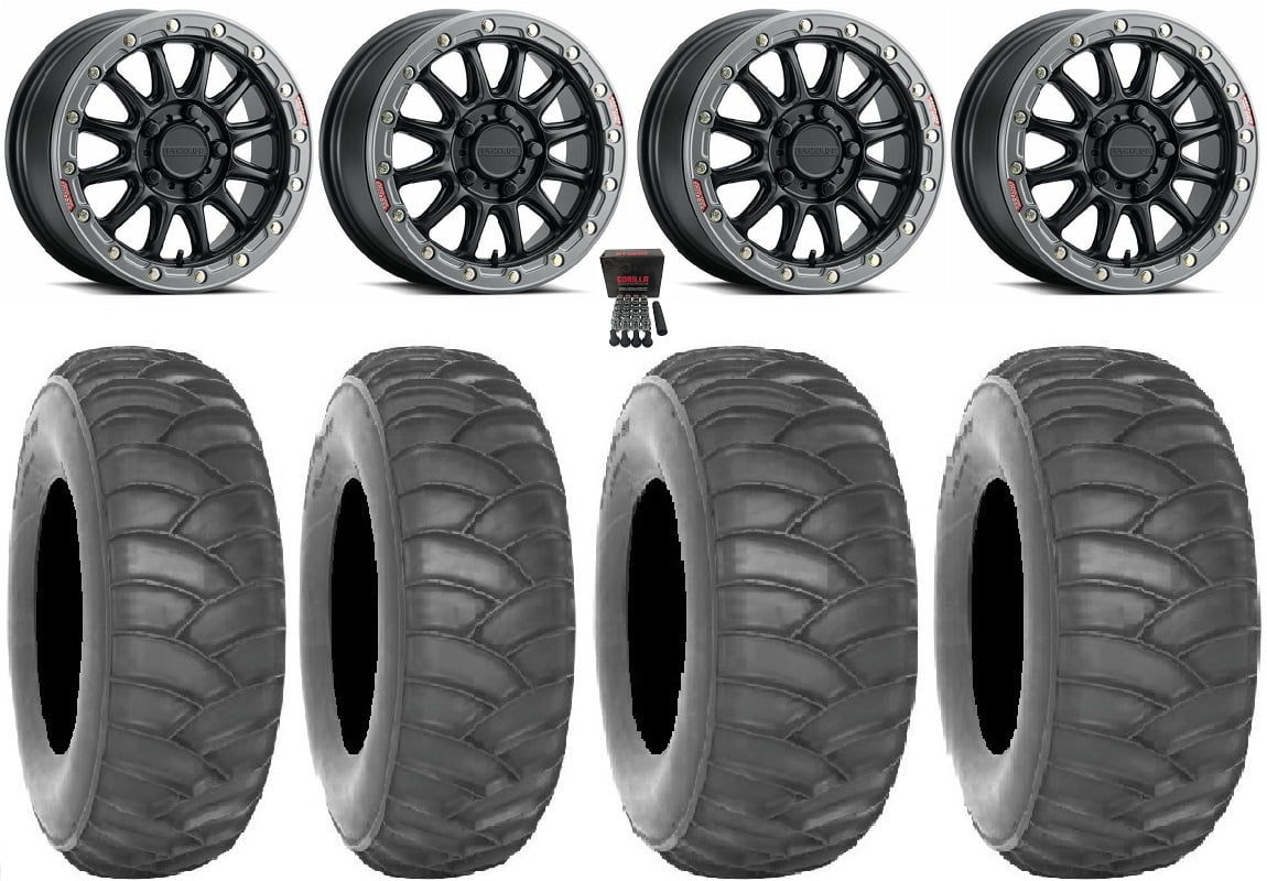 Raceline Alpha 15" Wheels Bk +25mm 33" SS360/HP Tires Polaris RZR Turbo ...