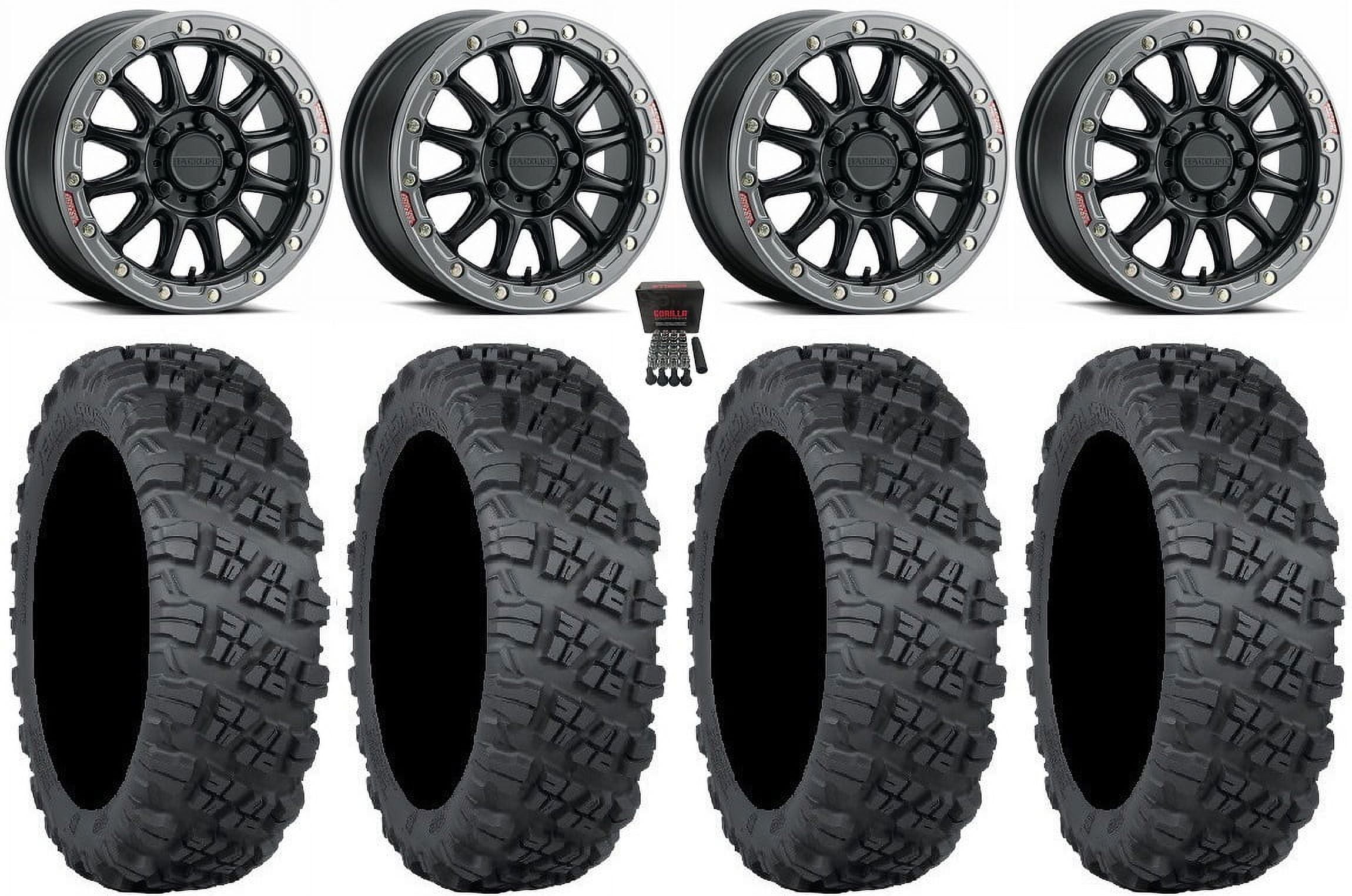 Raceline Alpha 15" Wheels Bk +25mm 35" Versa Cross V3 Tires Polaris RZR ...
