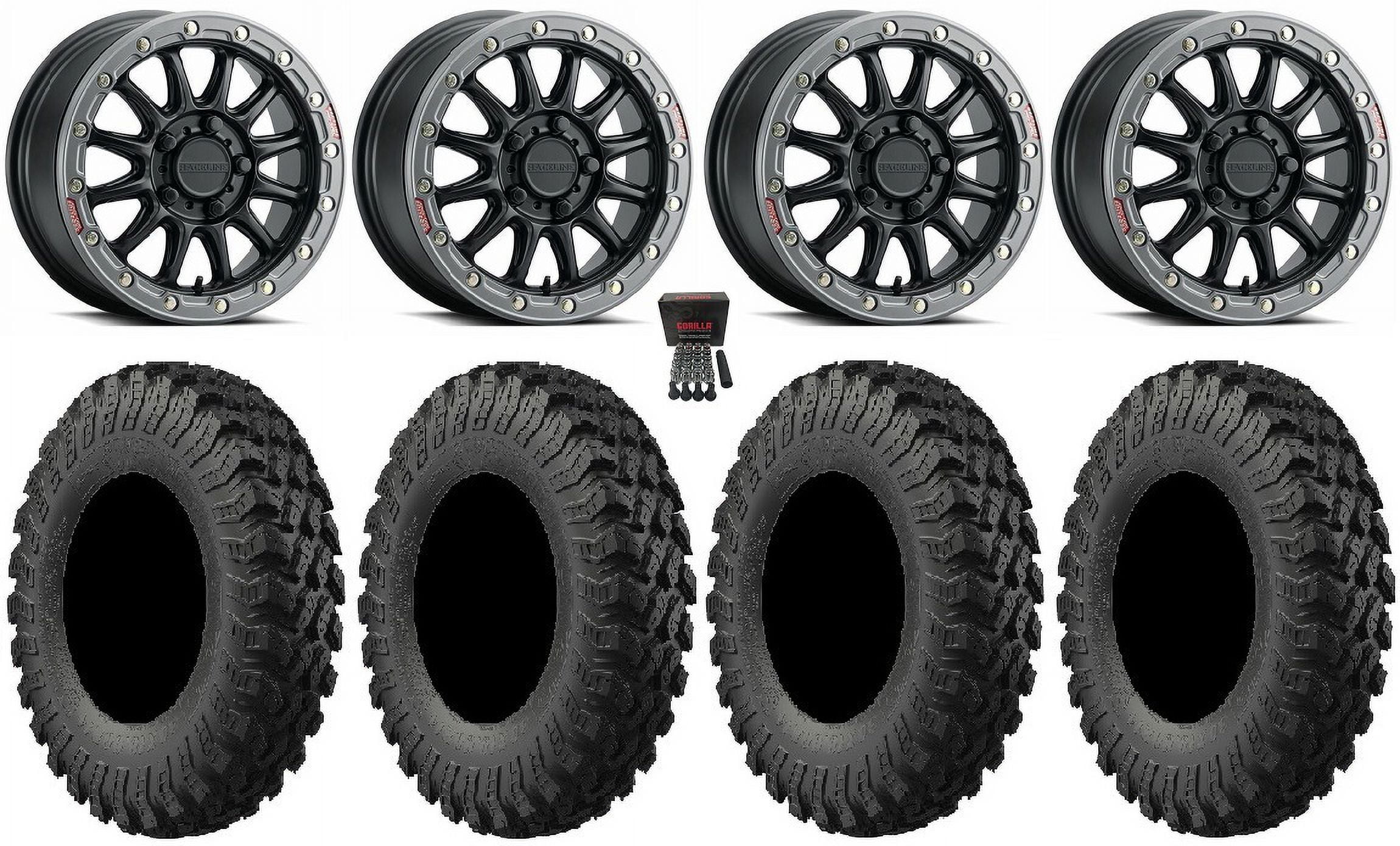 Raceline Alpha 15" Wheels Bk +25mm 37" MotoRally Tires Polaris RZR ...