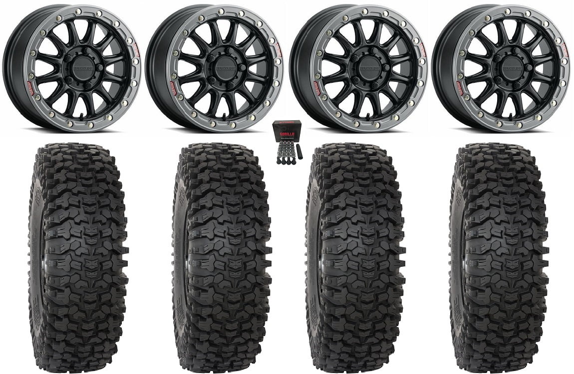 Raceline Alpha 15" Wheels Bk +53mm 33" RC500 Tires Polaris RZR Turbo R ...